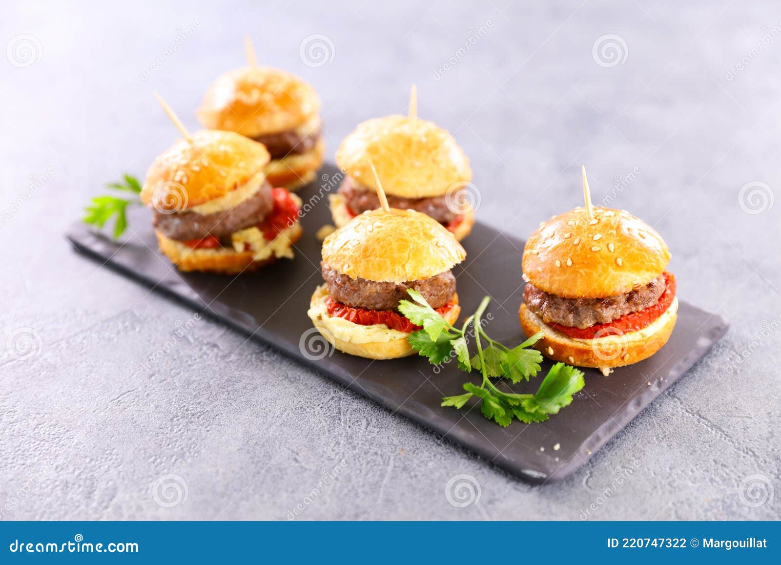 Mini hamburger stock photo. Image of beef, board, cheese - 220747322