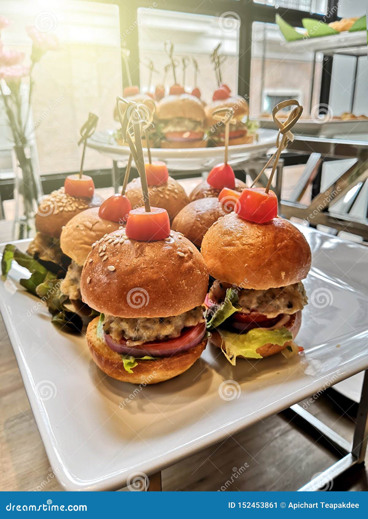 Mini Hamburger Was on the Dish Stock Image - Image of finger, fast ...