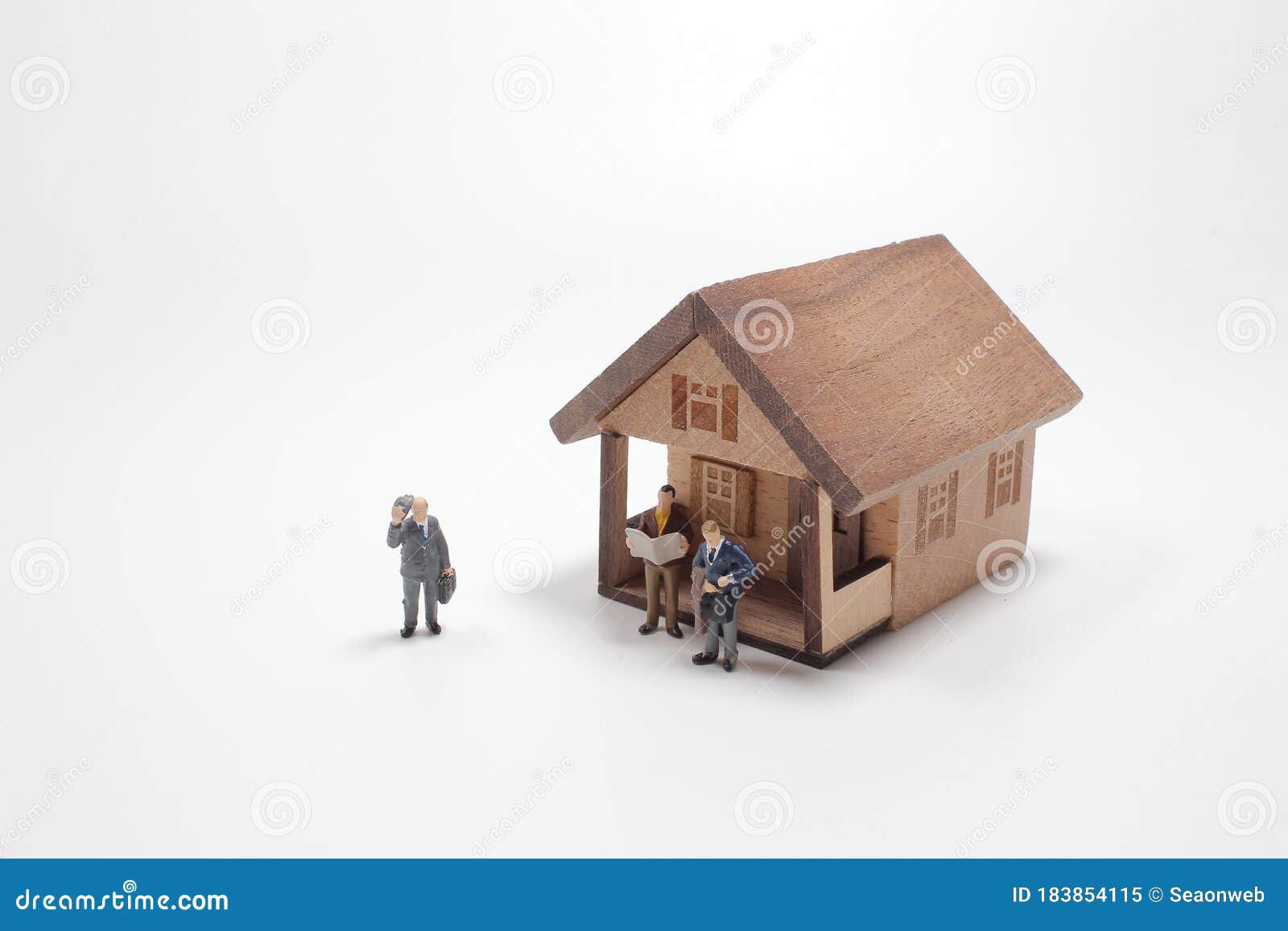 Mini House with Figure Isolated on White Background Stock Image - Image ...