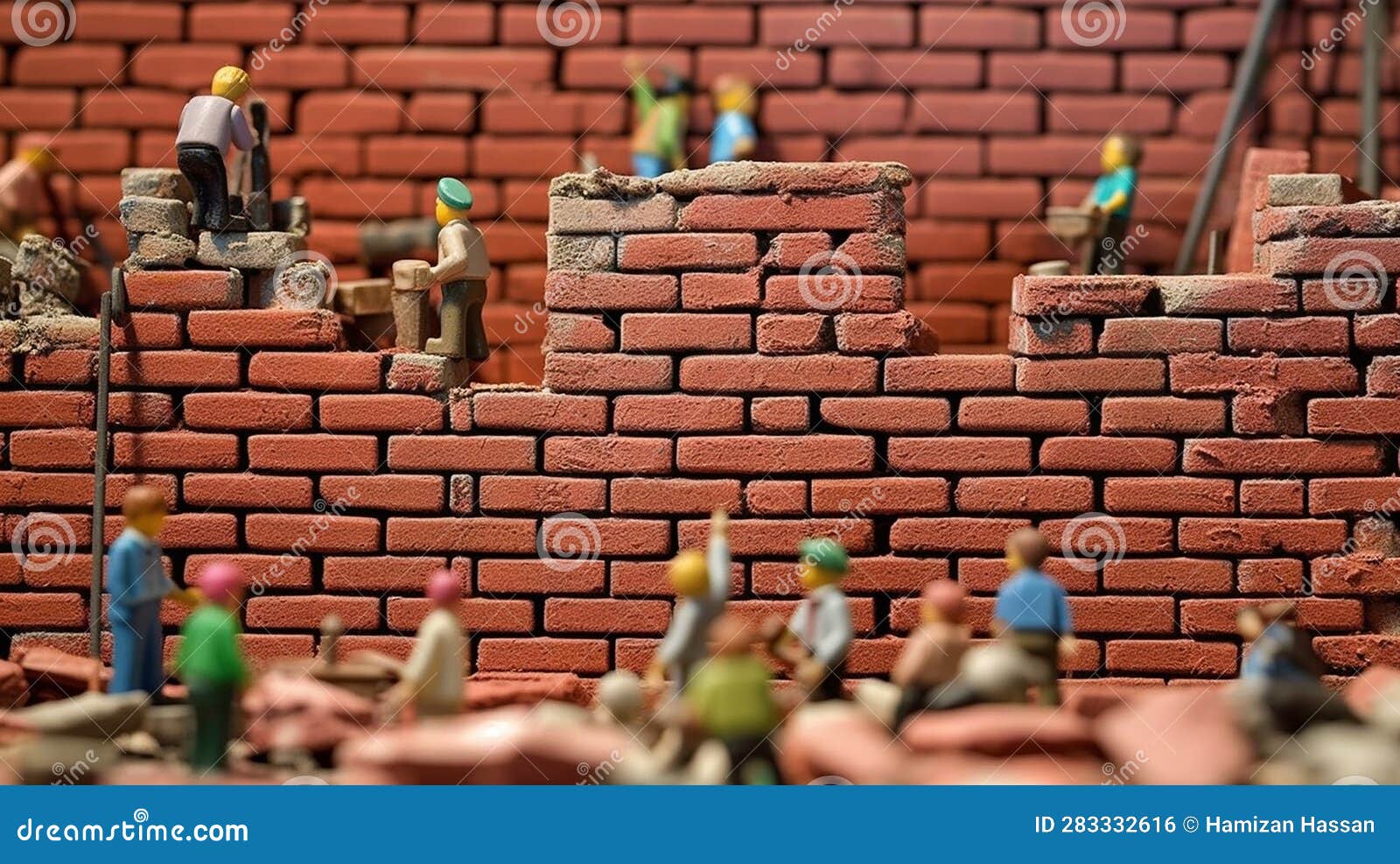 Mini Human Toys, Building A Wall With Bricks, Their Efforts Forming A ...