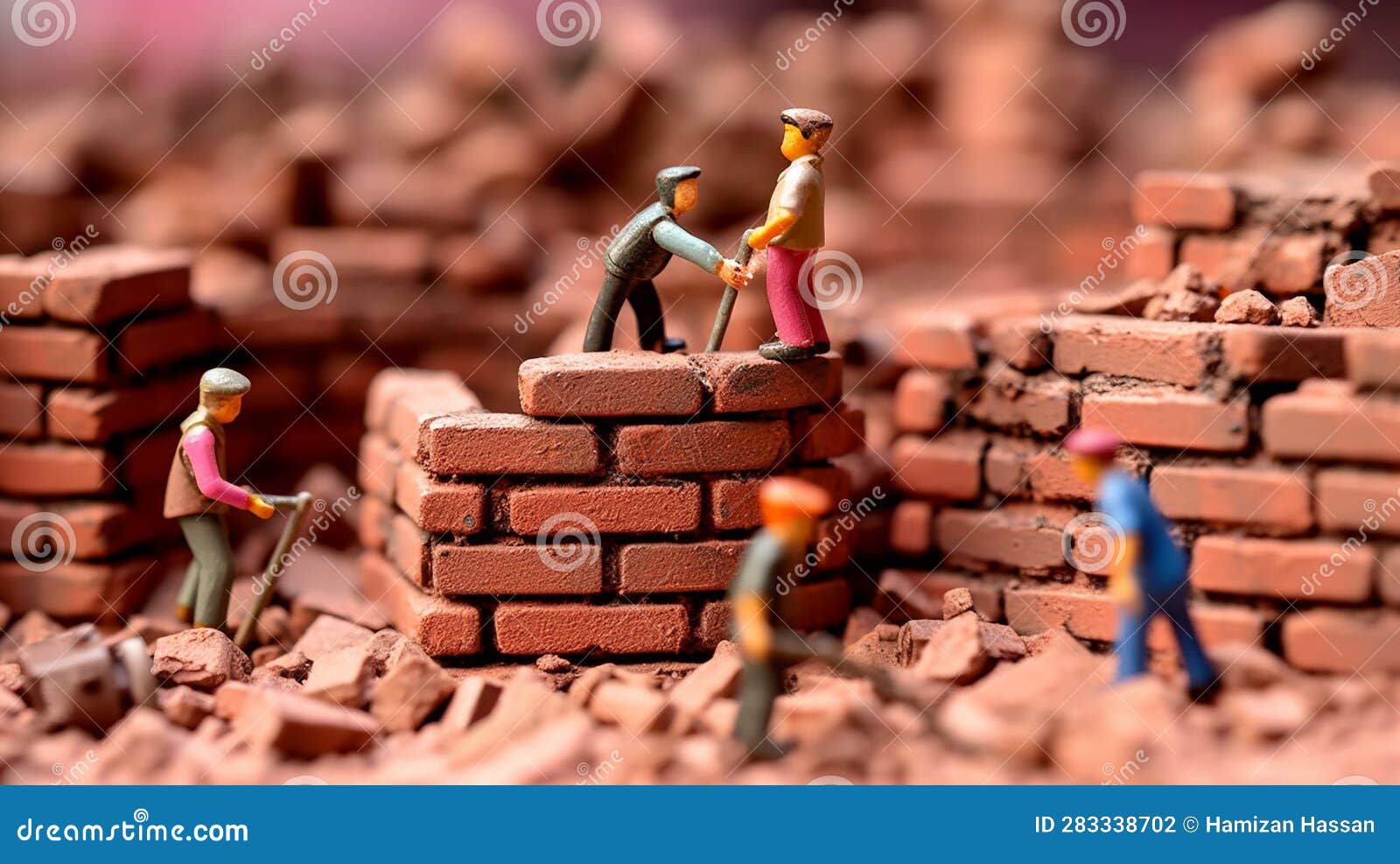 Mini Human Toys, Building a Wall with Bricks, Their Efforts Forming a ...