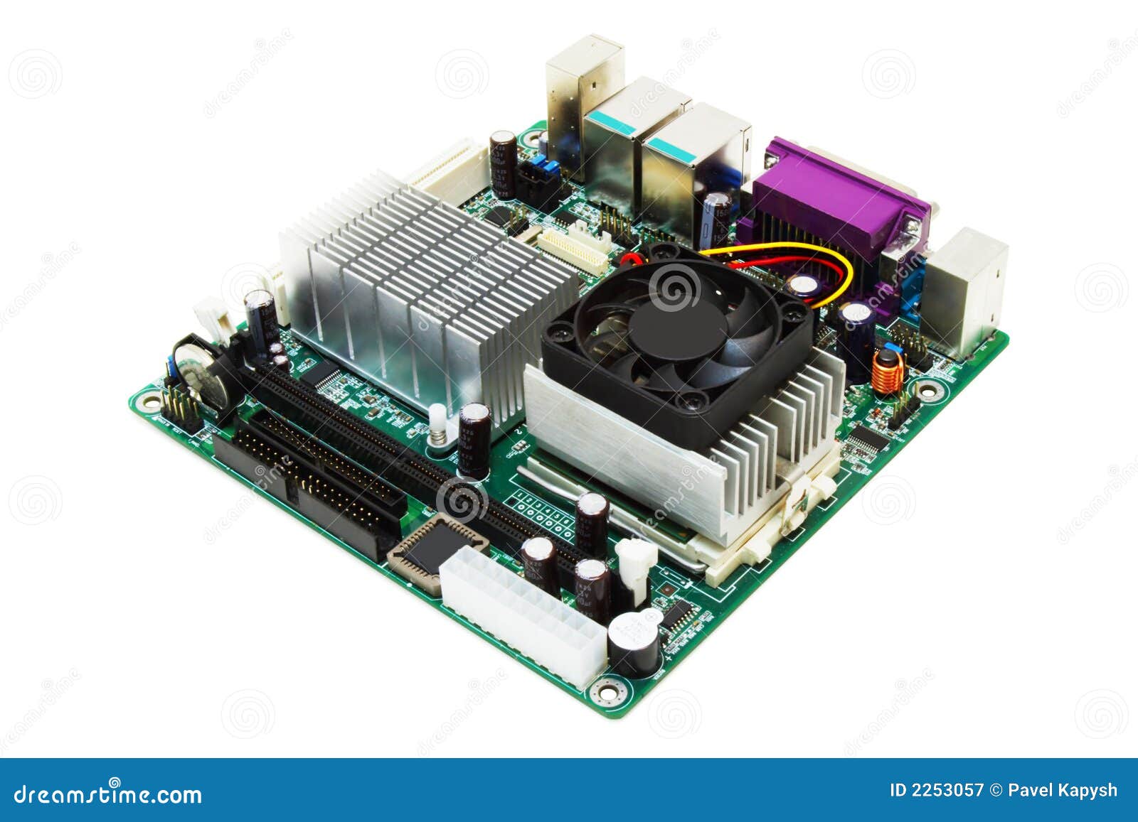 Motherboard Mini-ITX With PC Hardware And Connected Cables Stock Photo ...