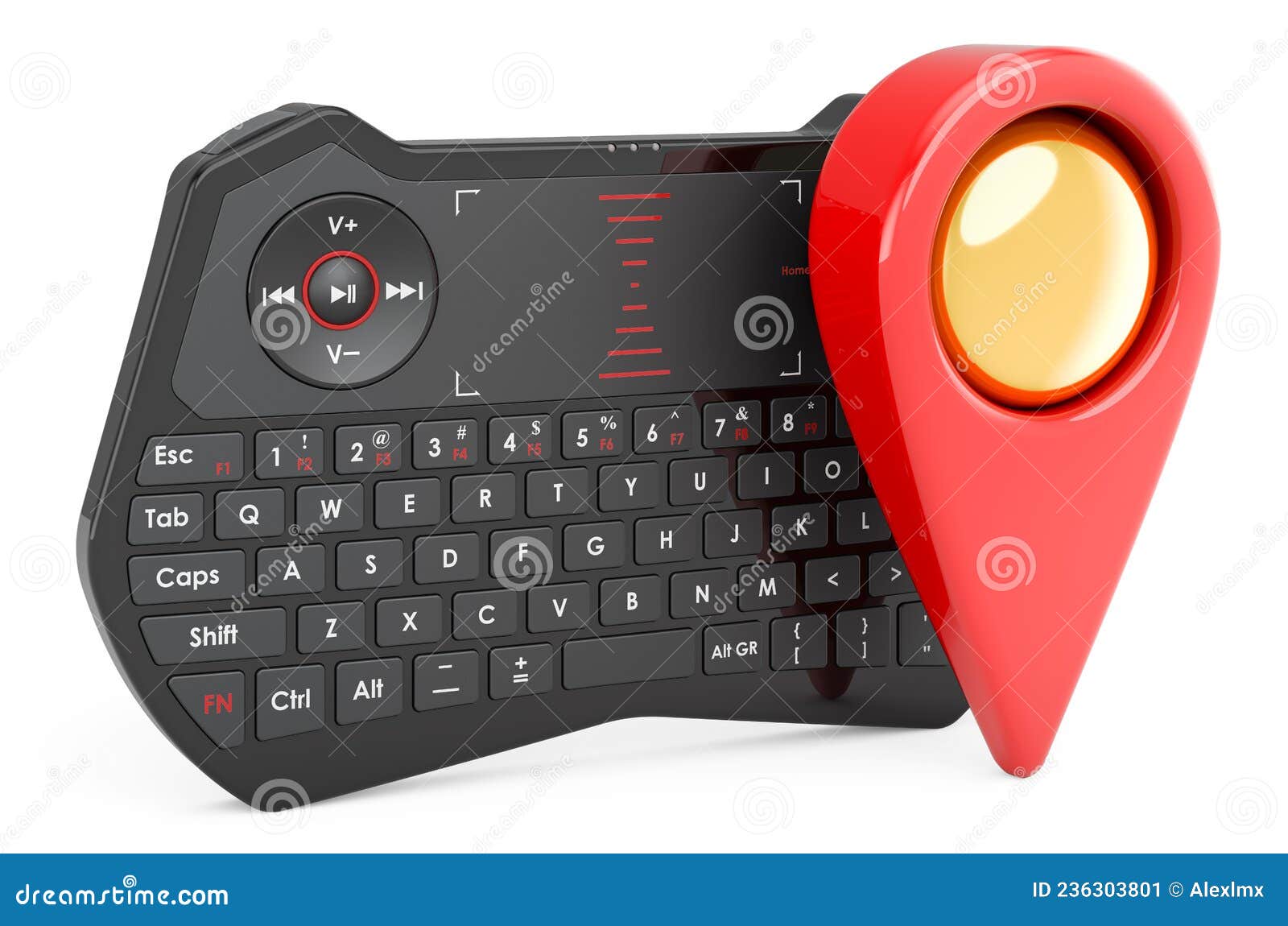 Mini Keyboard with Map Pointer. 3D Rendering Stock Illustration ...