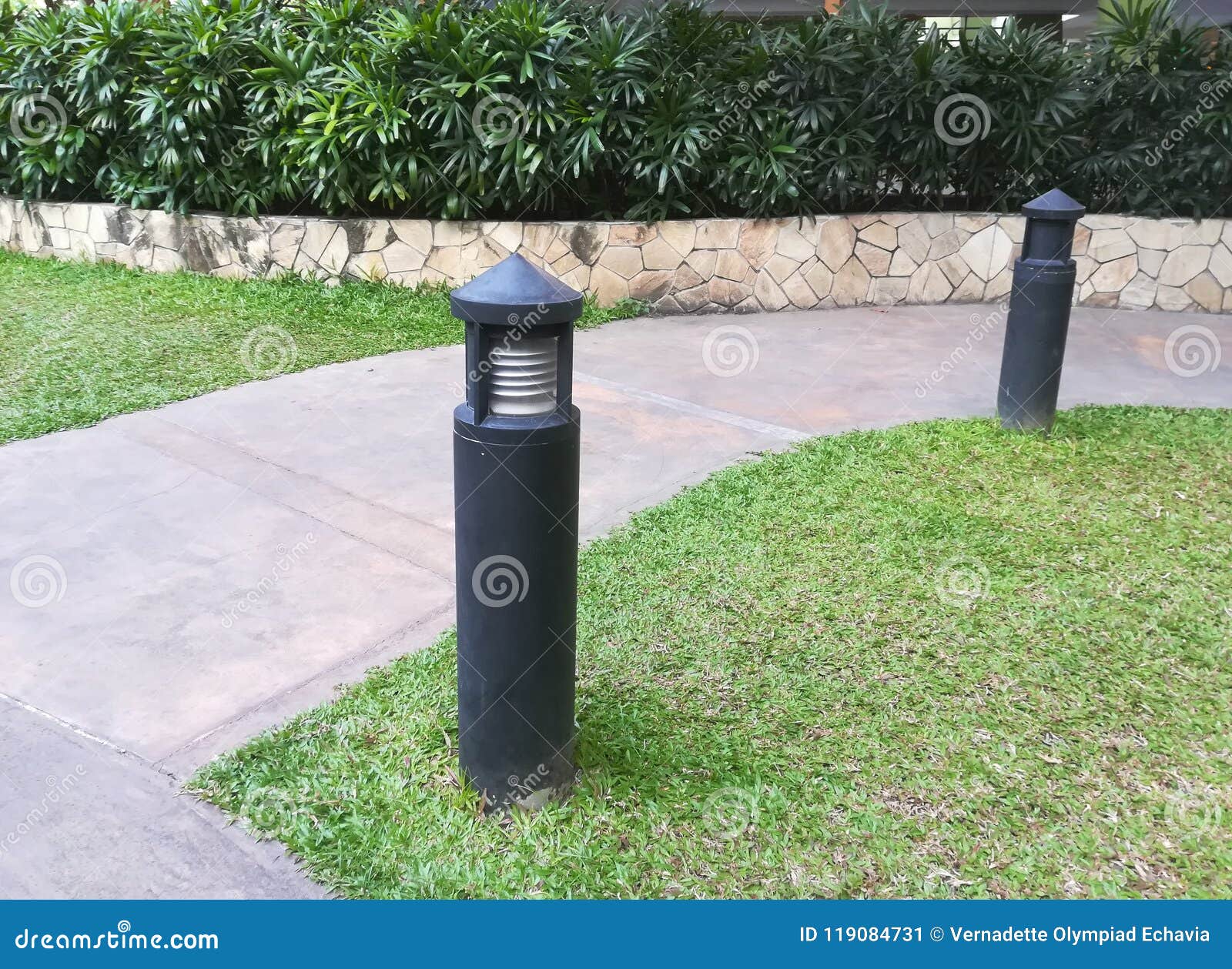 Mini Lamp Posts and Walkway Path on the Park Stock Image - Image of ...