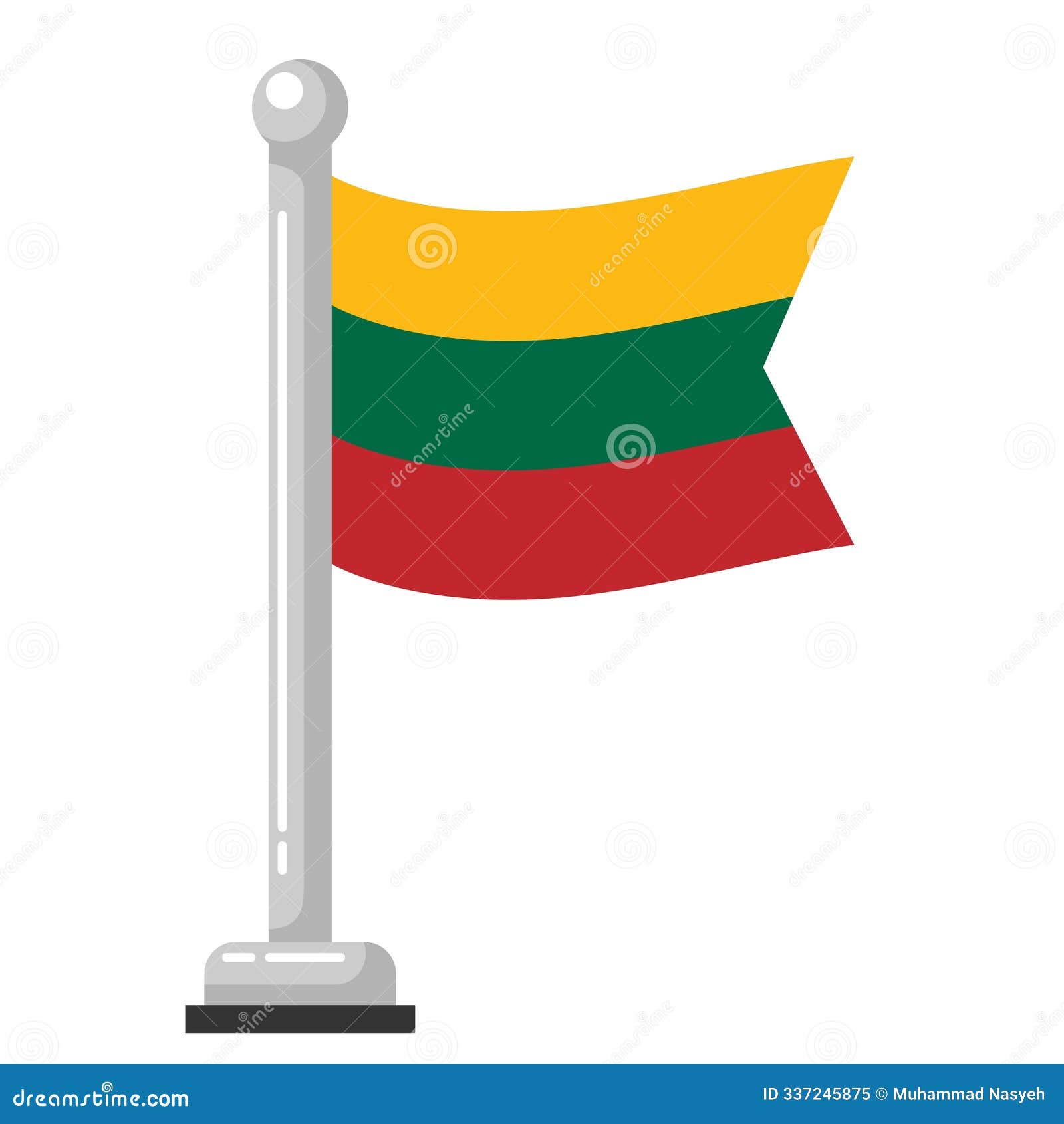 Mini Lithuania Flag Waving on Pole Isolated on White Background. Flat ...
