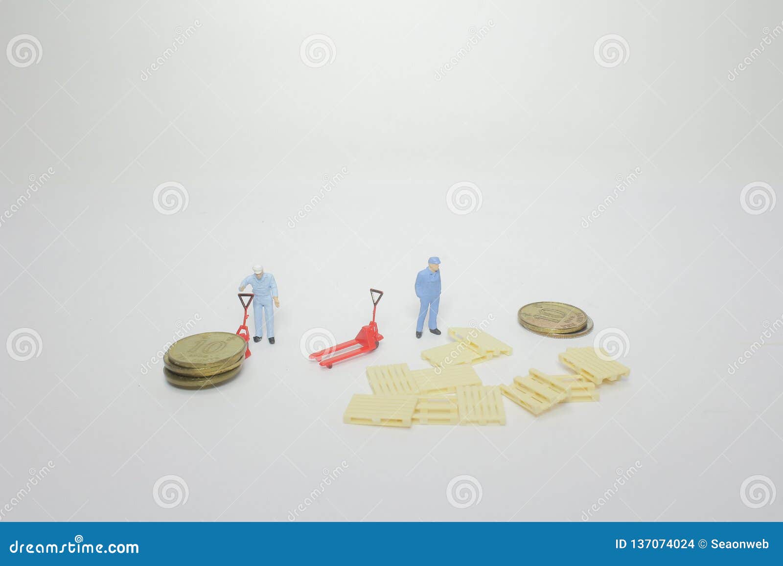 Mini Man Worker Figure Using a Trolley Stock Photo - Image of warehouse ...