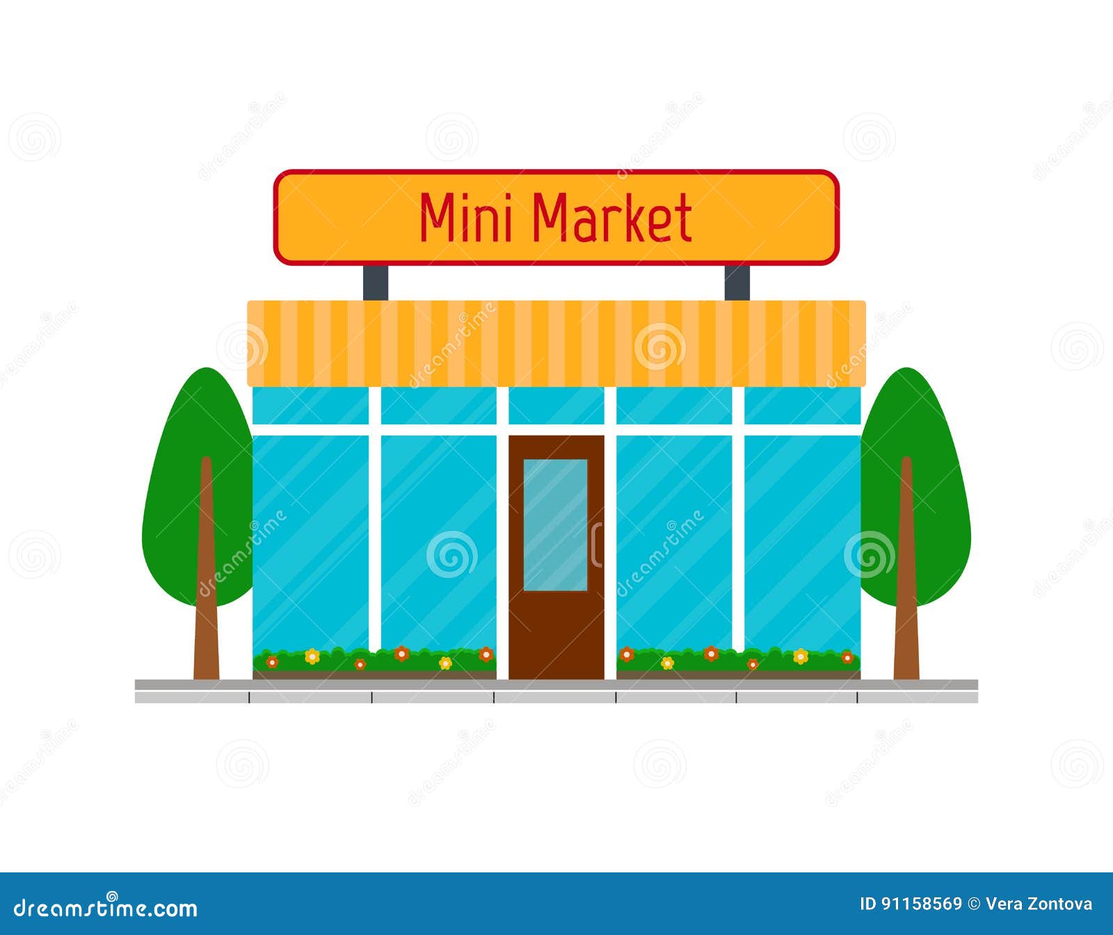 Mini Market Building Front or Facade. Stock Vector - Illustration of ...