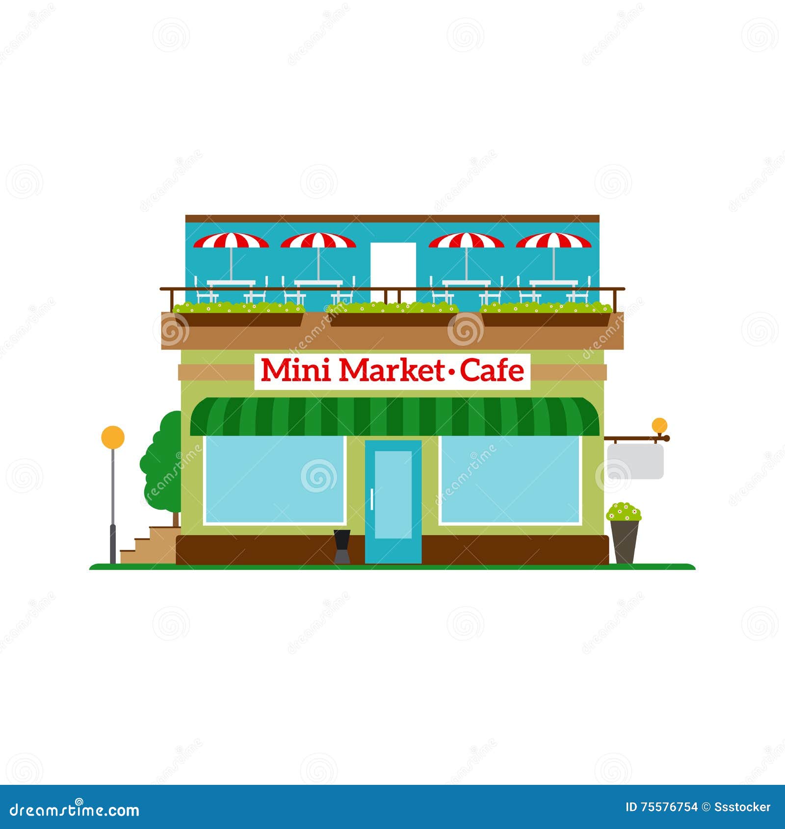 Mini Cafe Shop Exterior Isolated On White Background. Street Restraunt ...