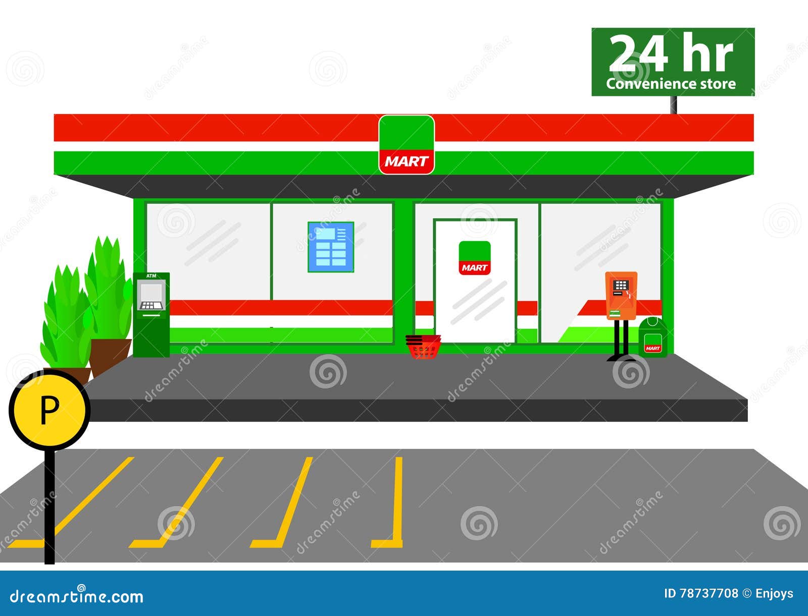 Mini Market Shop Facade Retail Trade 24 Hours. Stock Illustration ...