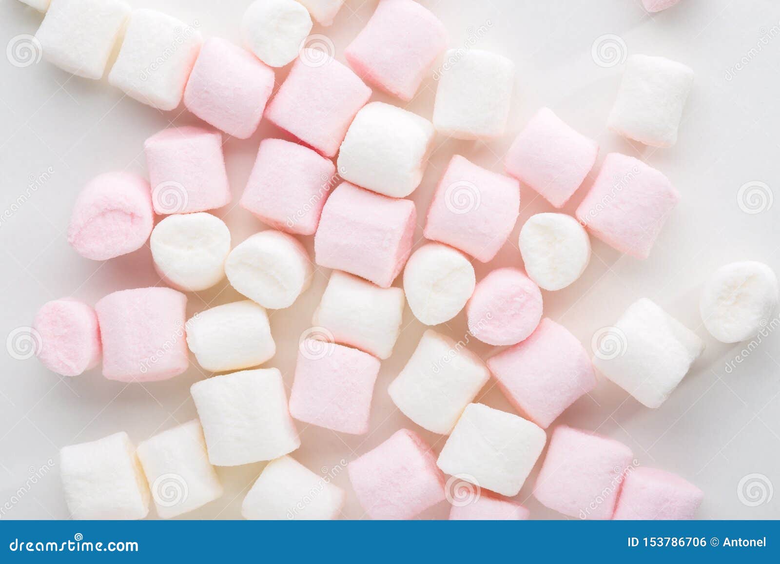 Mini Marshmallows of White and Light Pink Colors on White Background ...