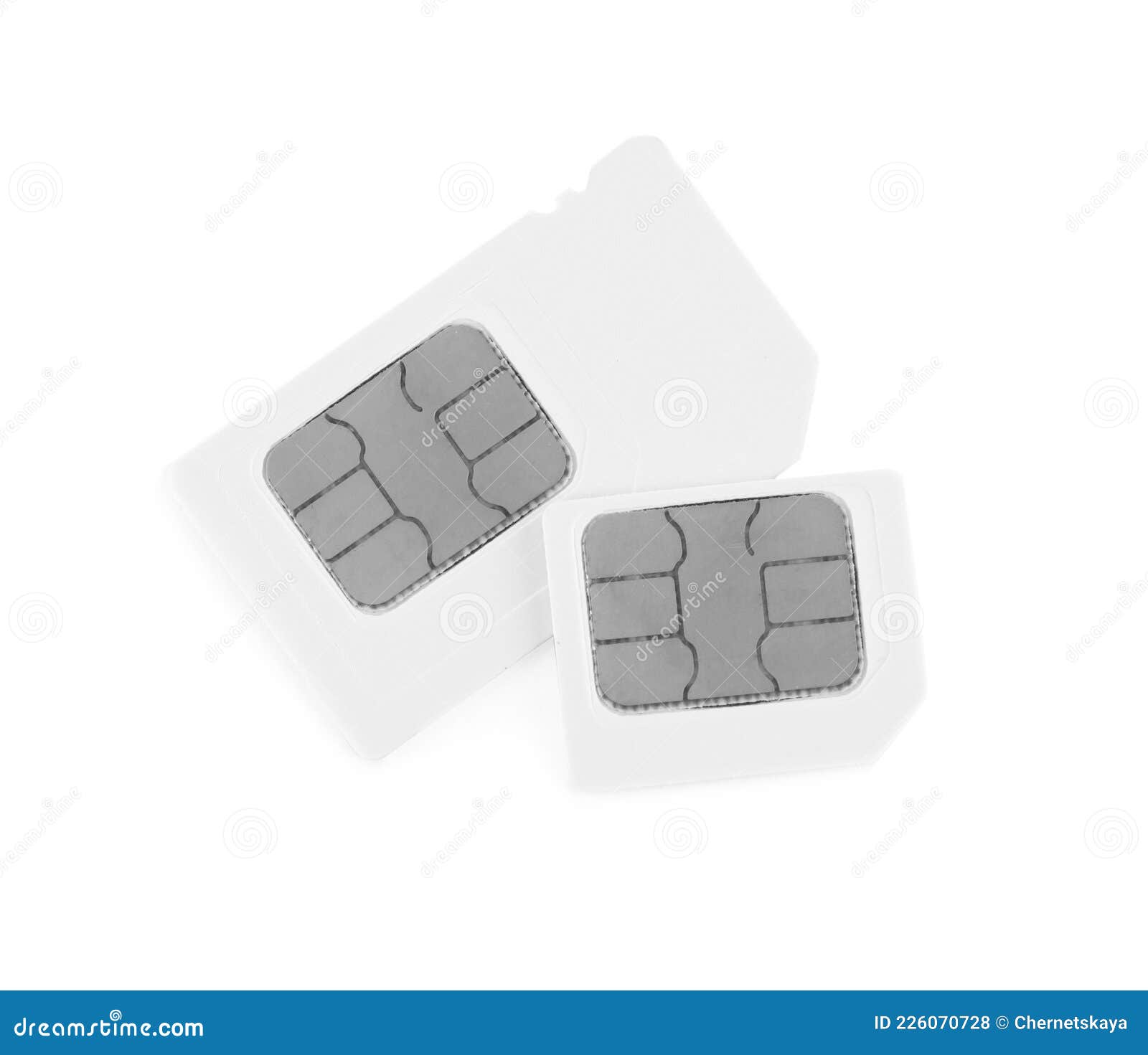 Mini and Micro SIM Cards on White Background, Top View Stock Photo ...