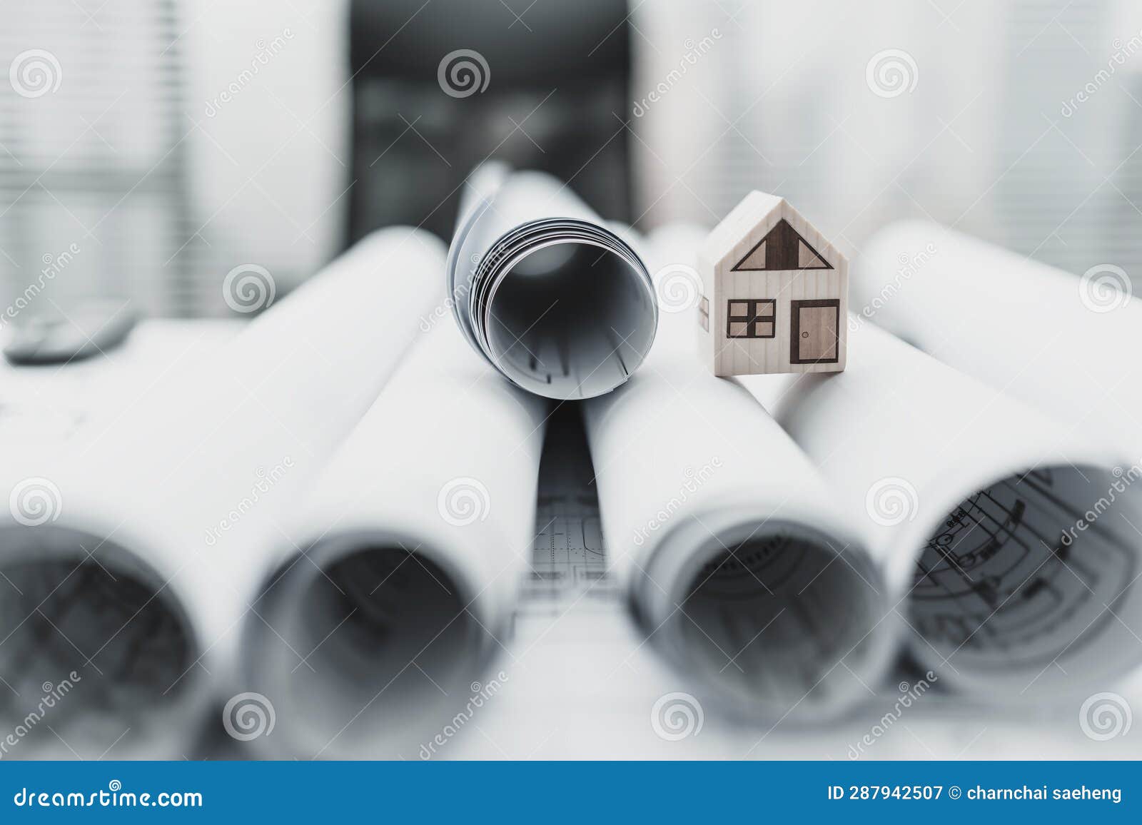 Mini Model House on Roll Blueprint Plan. House Architect Design and ...