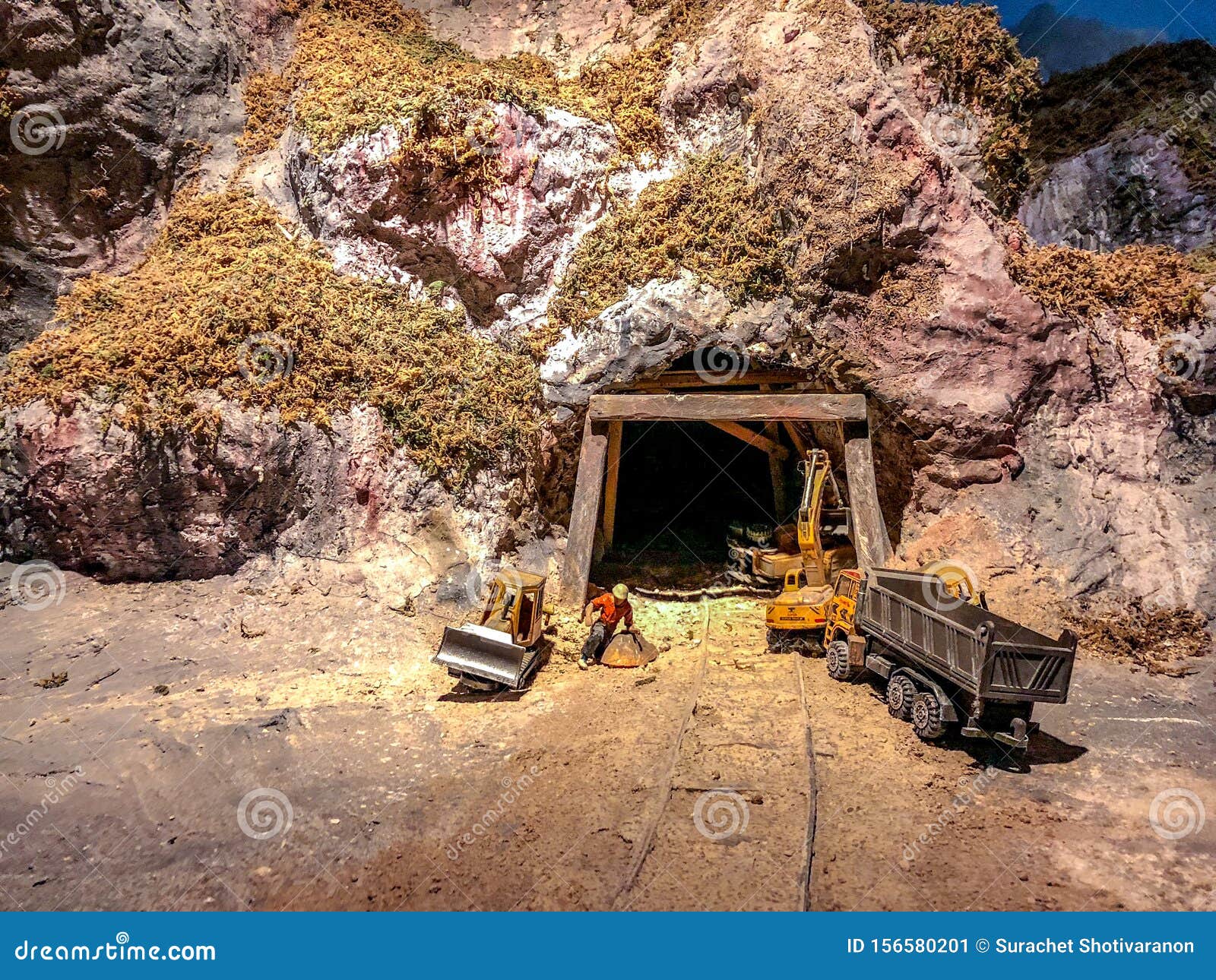 Mini Models Miner Front of the Cave for Mining Stock Image - Image of ...