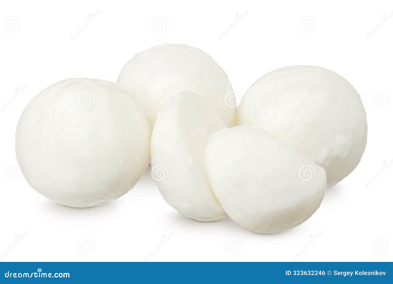 Mini Mozzarella Balls Isolated on White Background with Full Depth of ...