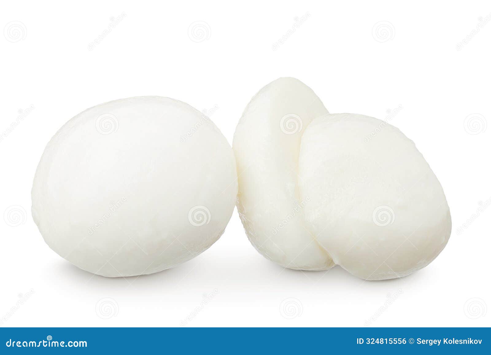 Mini Mozzarella Balls Isolated on White Background with Full Depth of ...