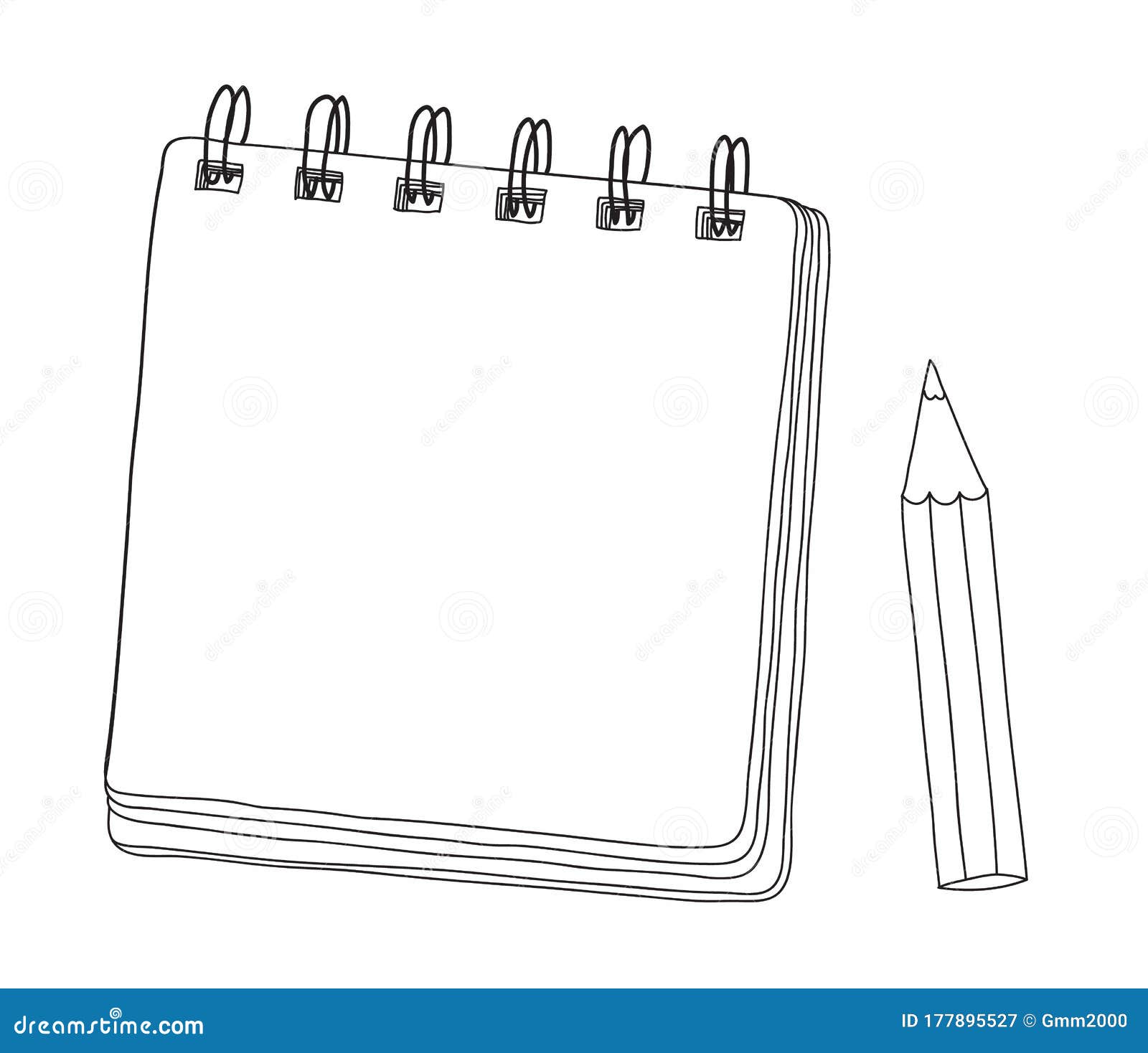 Mini Notebook and Pencil Hand Drawn Cut Line Art Vector Illustration ...