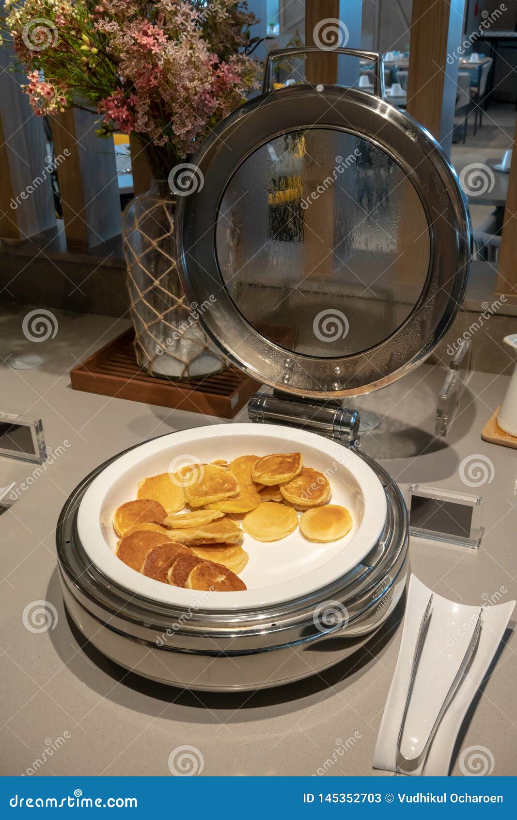 Mini Pancake in Warm Tray for Breakfast Stock Image - Image of round ...