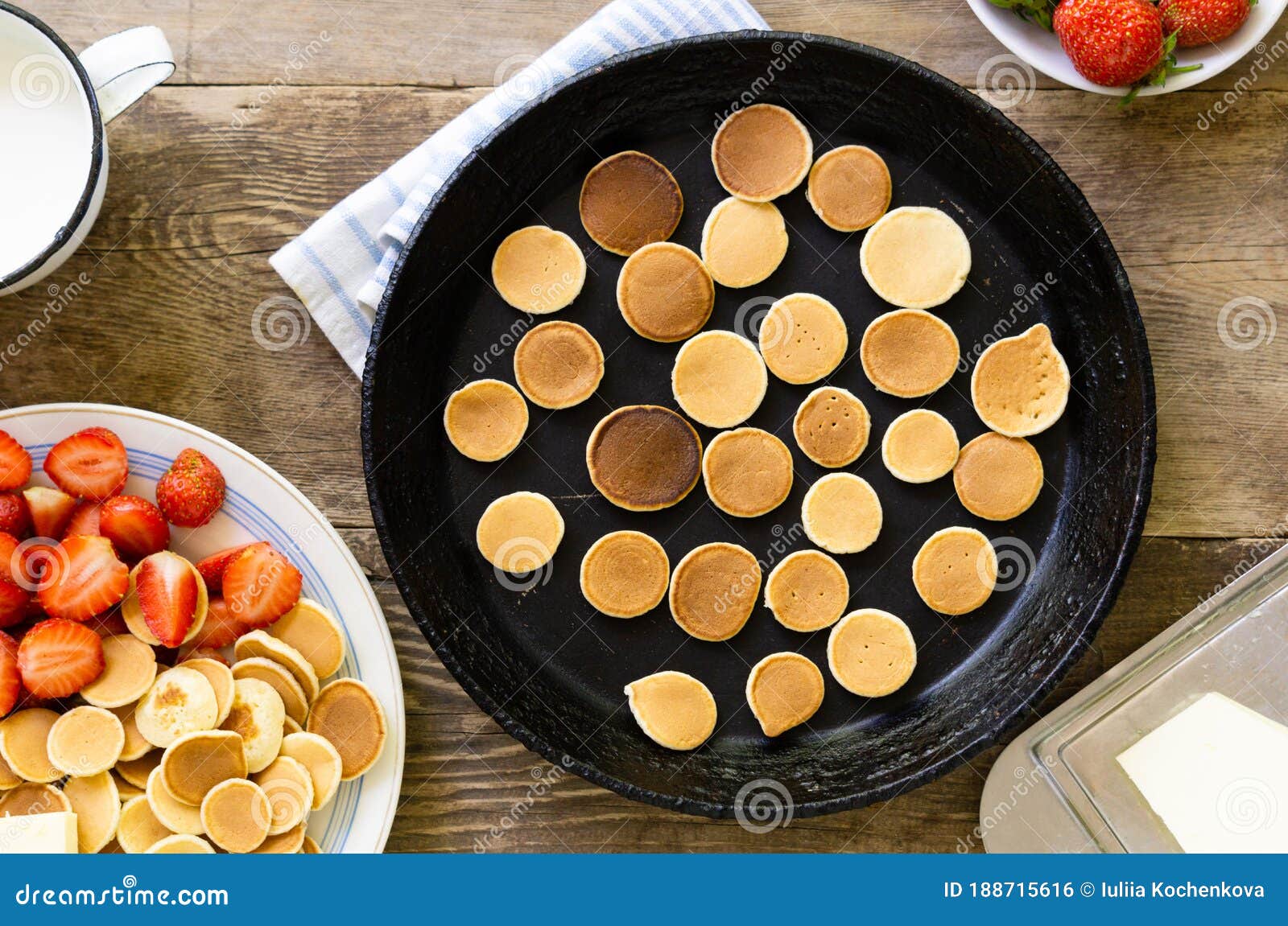 Mini Pancakes in a Cast Iron Pan Stock Photo - Image of cuisine, fresh ...