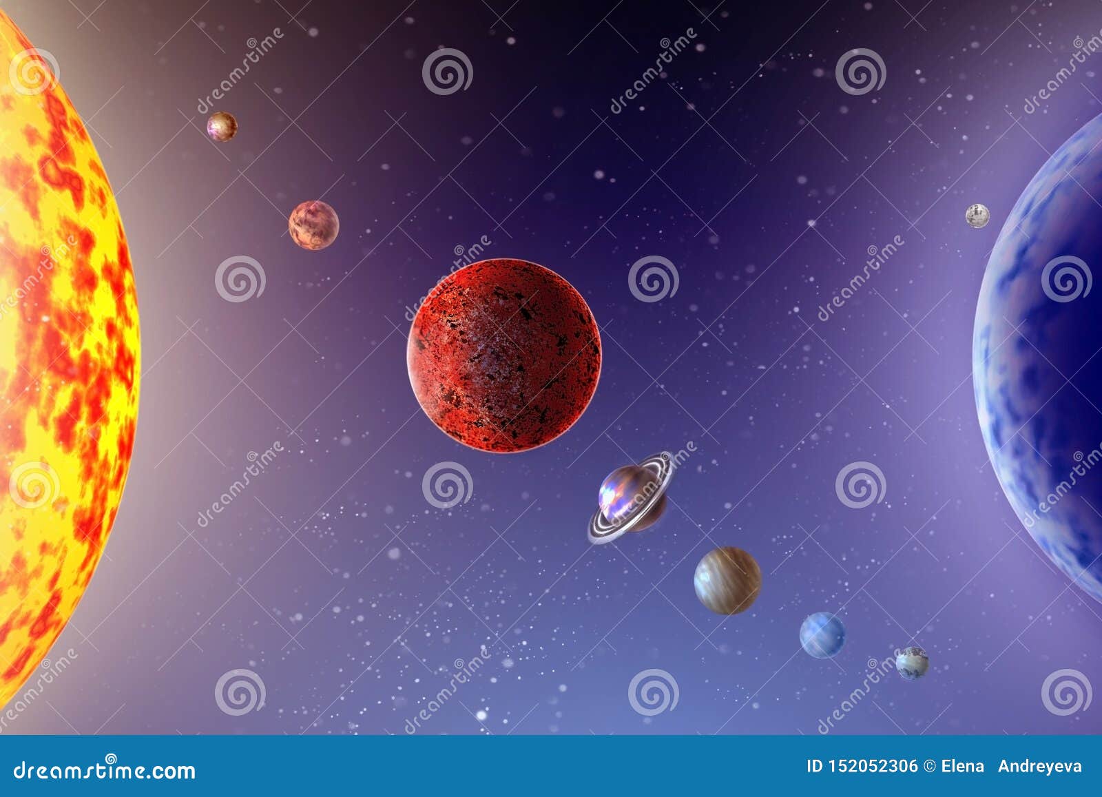 Mini Parade Planets on Background Star and Sun Stock Illustration ...