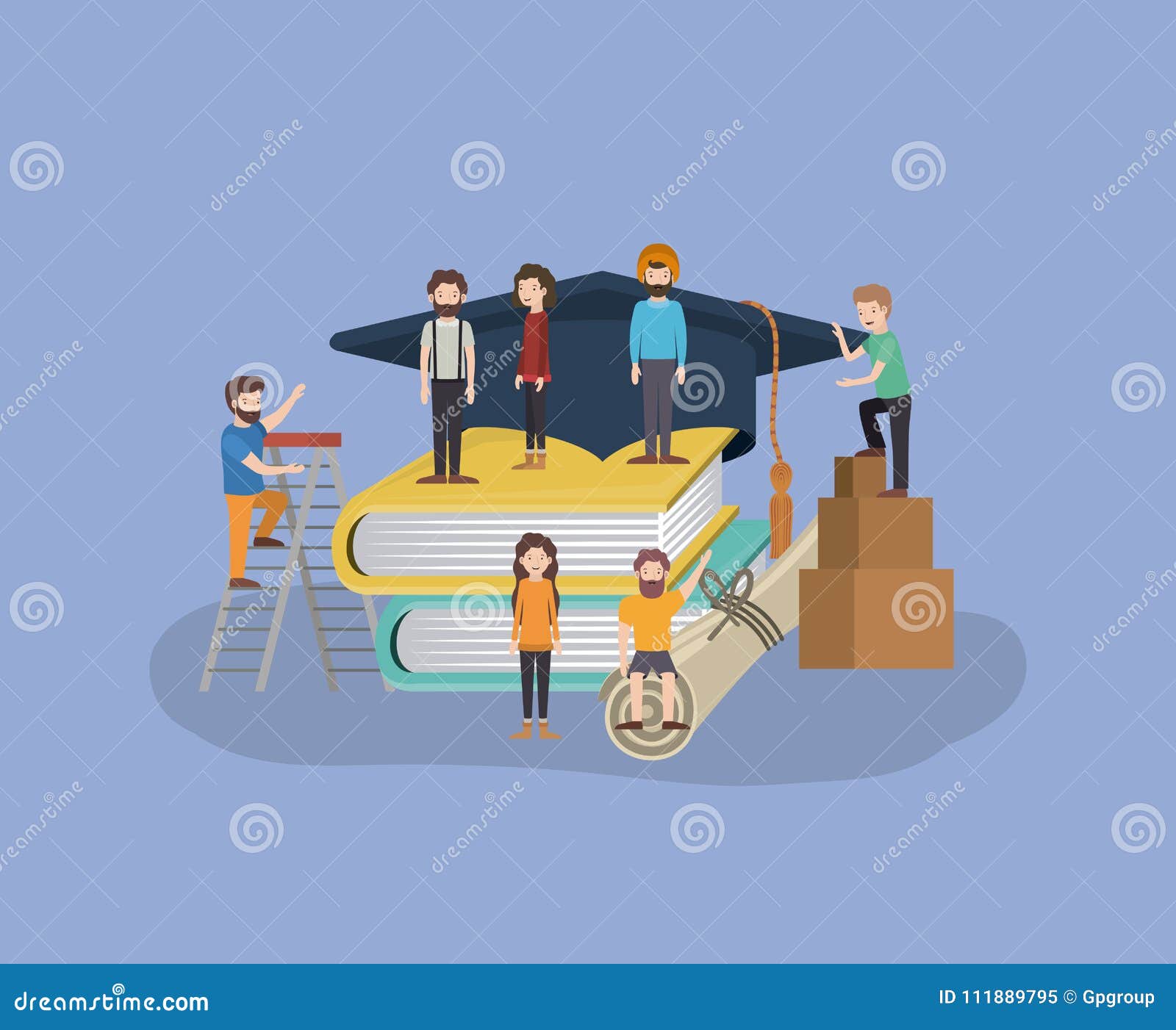 Mini people with books stock vector. Illustration of businessman ...
