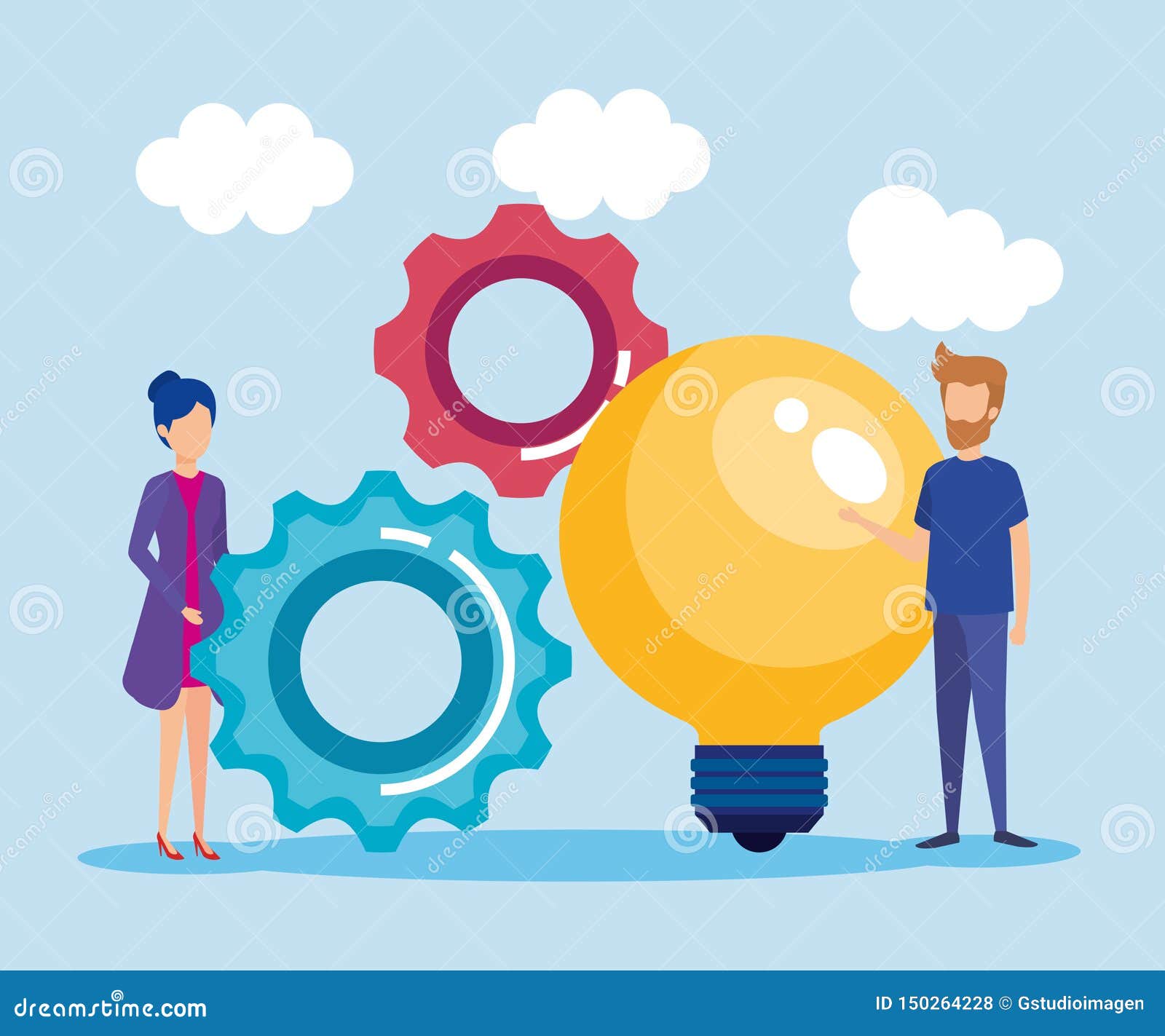 Mini People with Bulb Light Idea Vector Illustration Design Vector ...