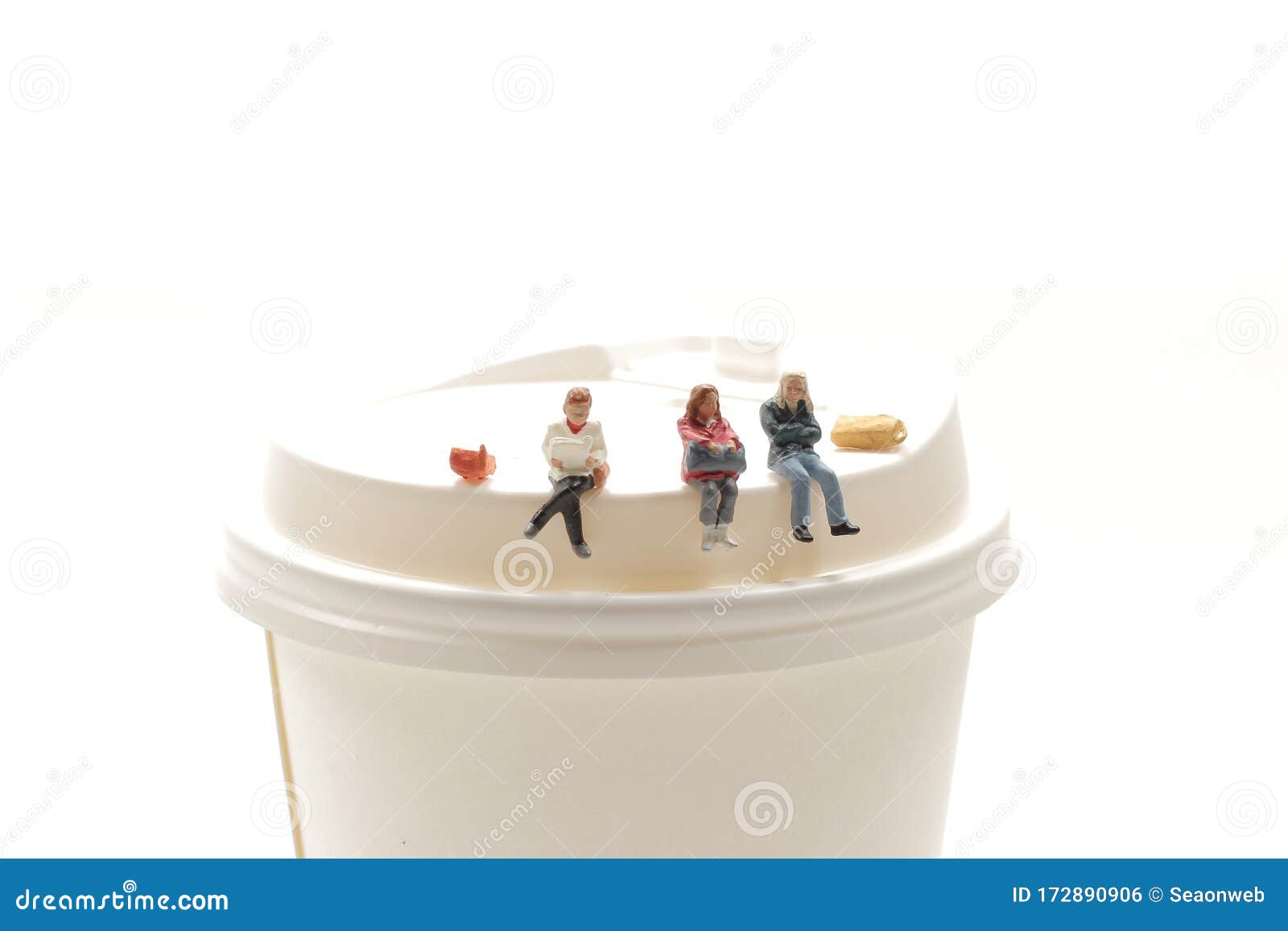 Mini People Sit on Paper Cup, about Drinking Coffee and Waiting Stock ...