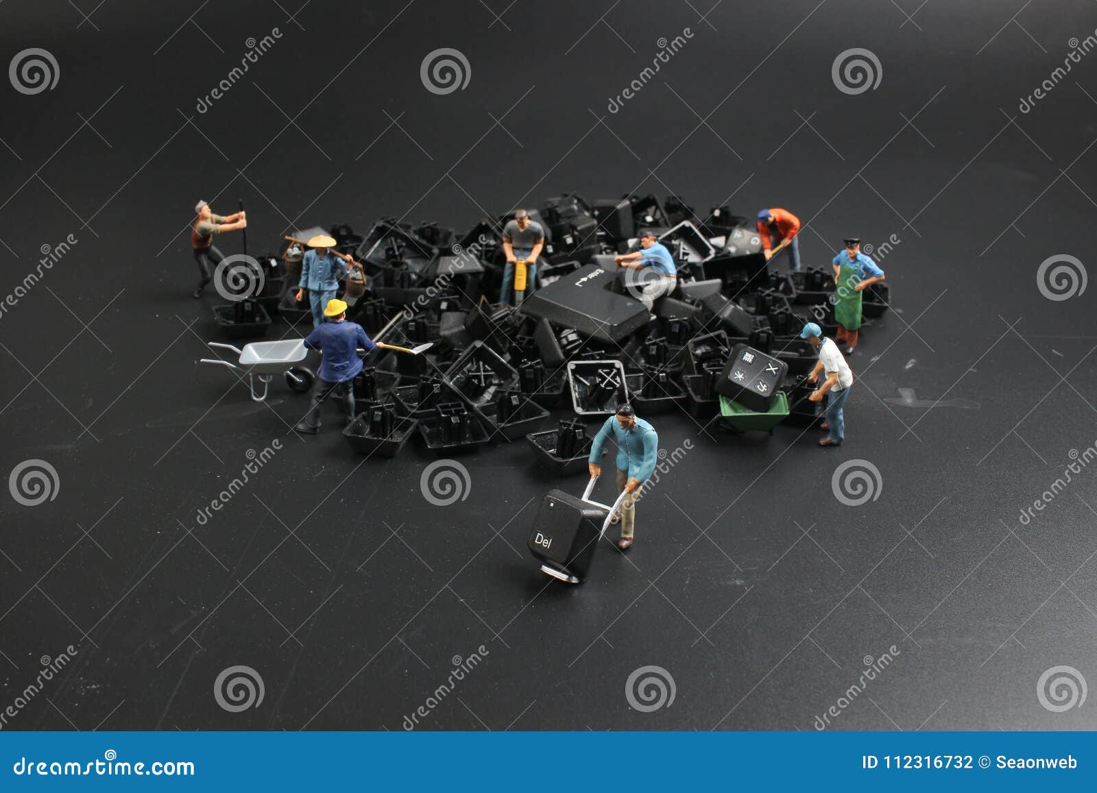 The Mini People Work on Computer Key Board Stock Photo - Image of ...