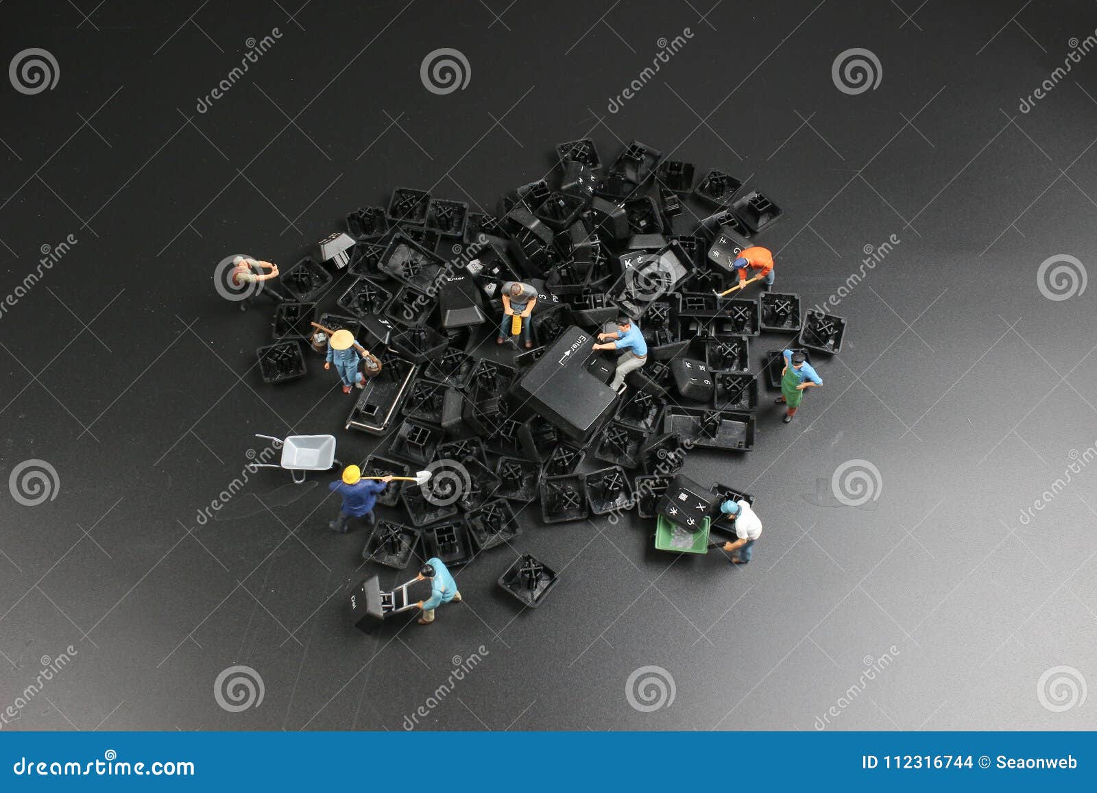 The Mini People Work on Computer Key Board Stock Photo - Image of ...
