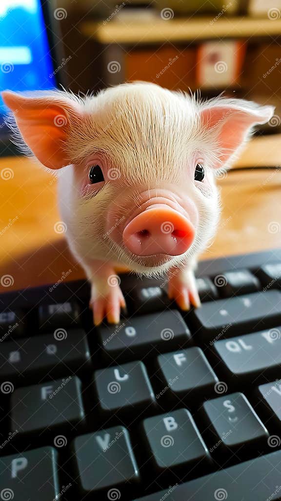 A Mini Pig Standing on Top of a Computer Keyboard Stock Illustration ...