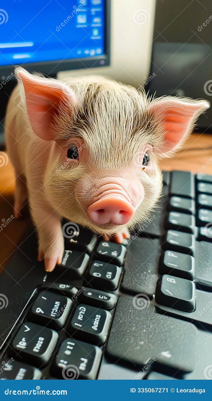 A Mini Pig Standing on Top of a Computer Keyboard Stock Illustration ...