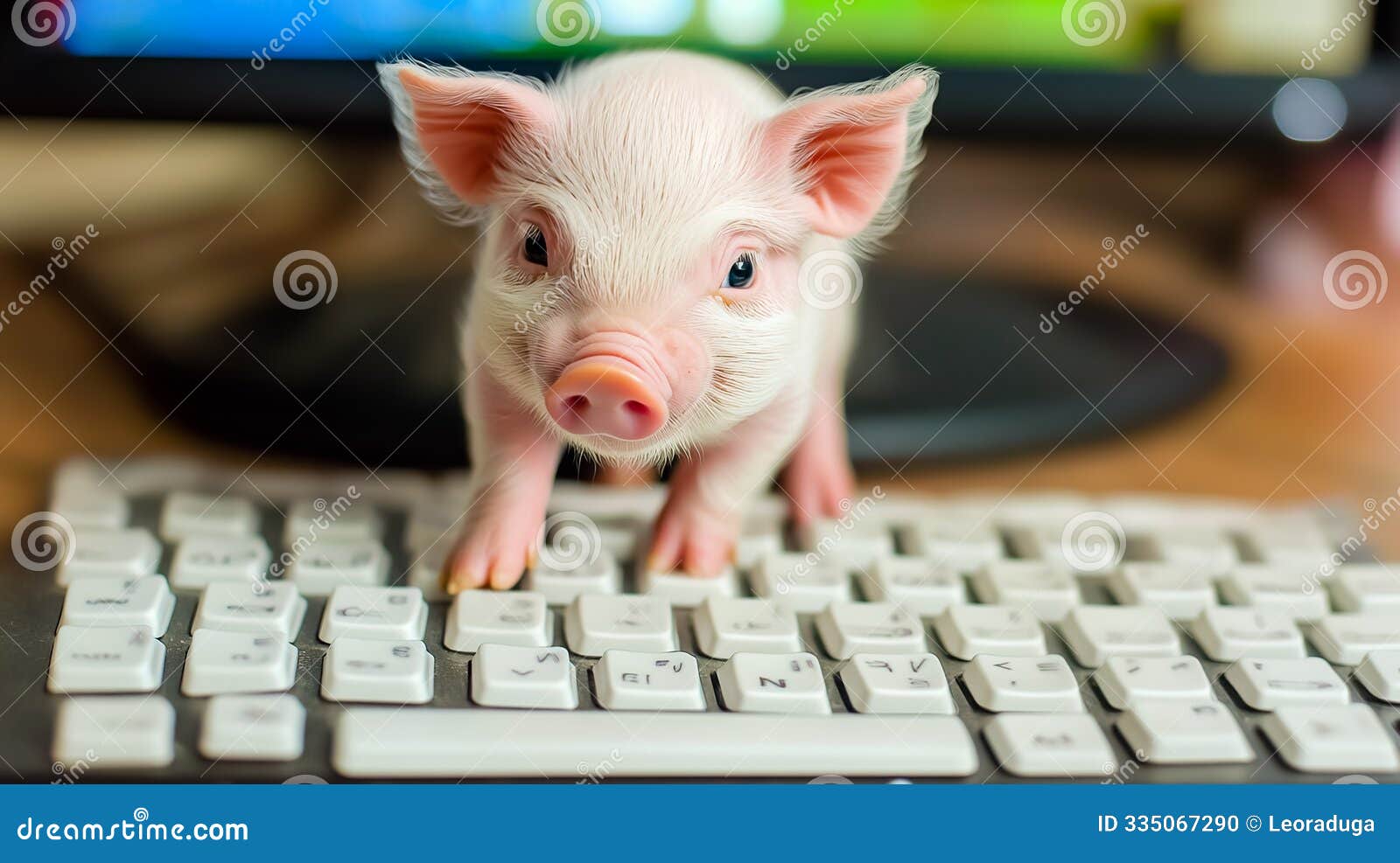 A Mini Pig Standing on Top of a Computer Keyboard Stock Illustration ...