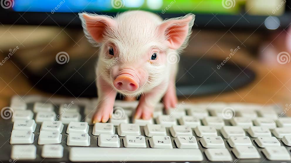 A Mini Pig Standing on Top of a Computer Keyboard Stock Illustration ...