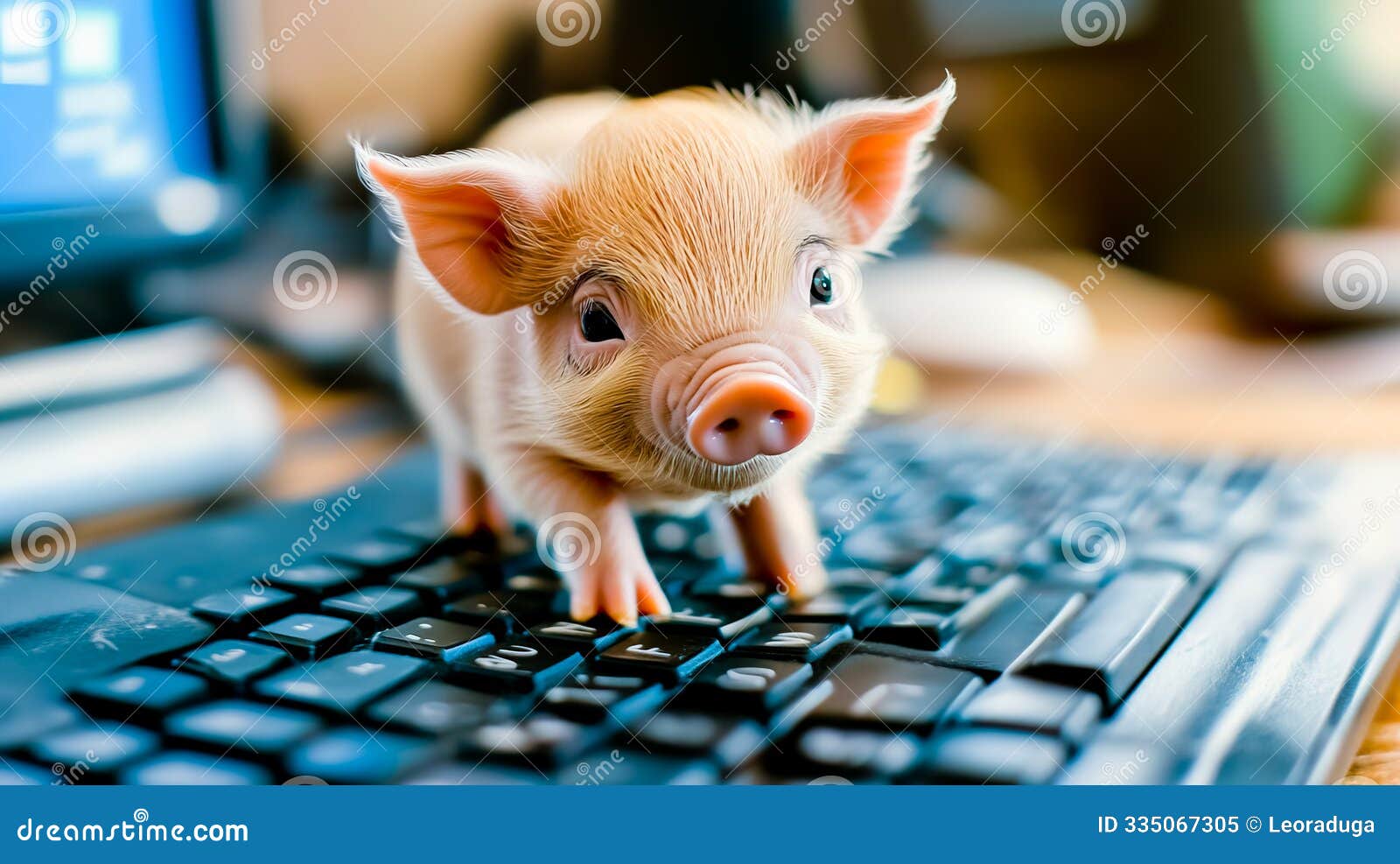 A Mini Pig Standing on Top of a Computer Keyboard Stock Illustration ...