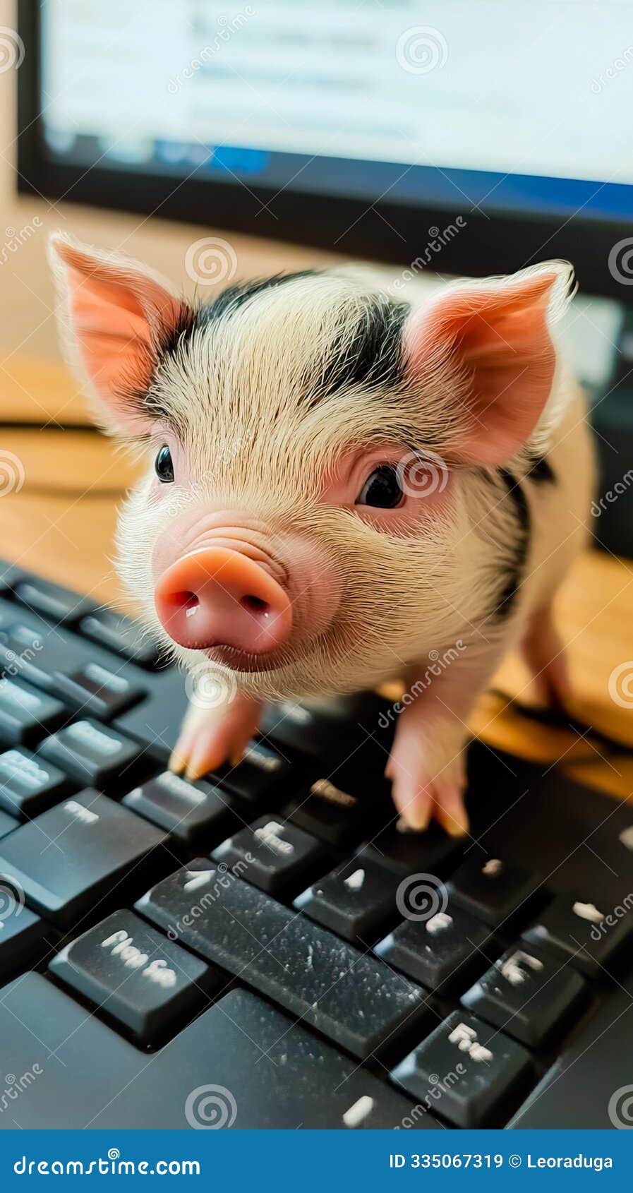 A Mini Pig Standing on Top of a Computer Keyboard Stock Illustration ...