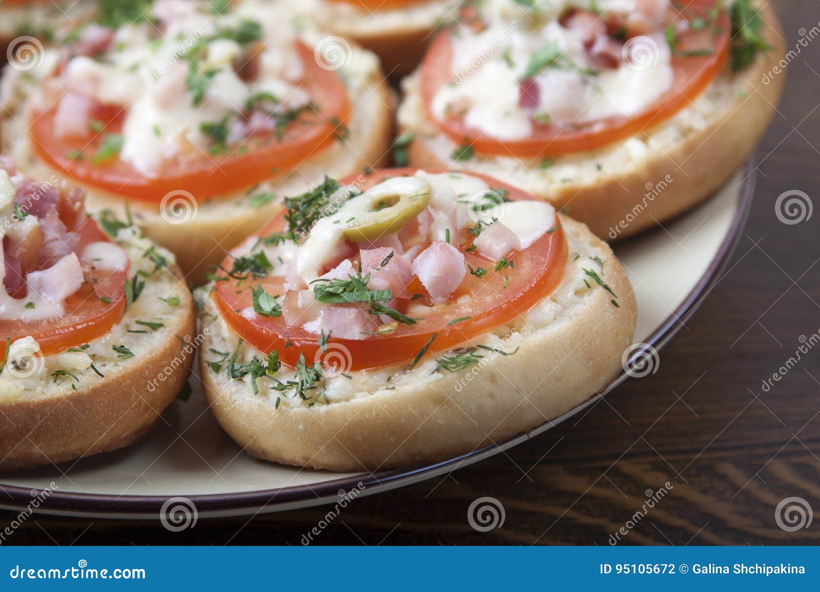 Mini pizza on bread stock photo. Image of healthy, cheese - 95105672