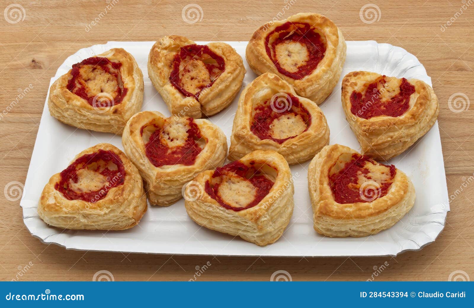 Mini Pizzas with Mozzarella on Wooden Table Stock Photo - Image of ...