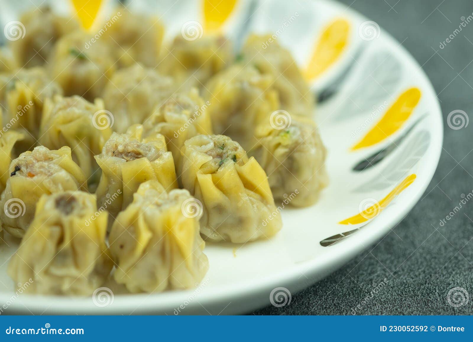 Mini Pork Dim Sum on a White Dish Stock Photo - Image of gourmet ...