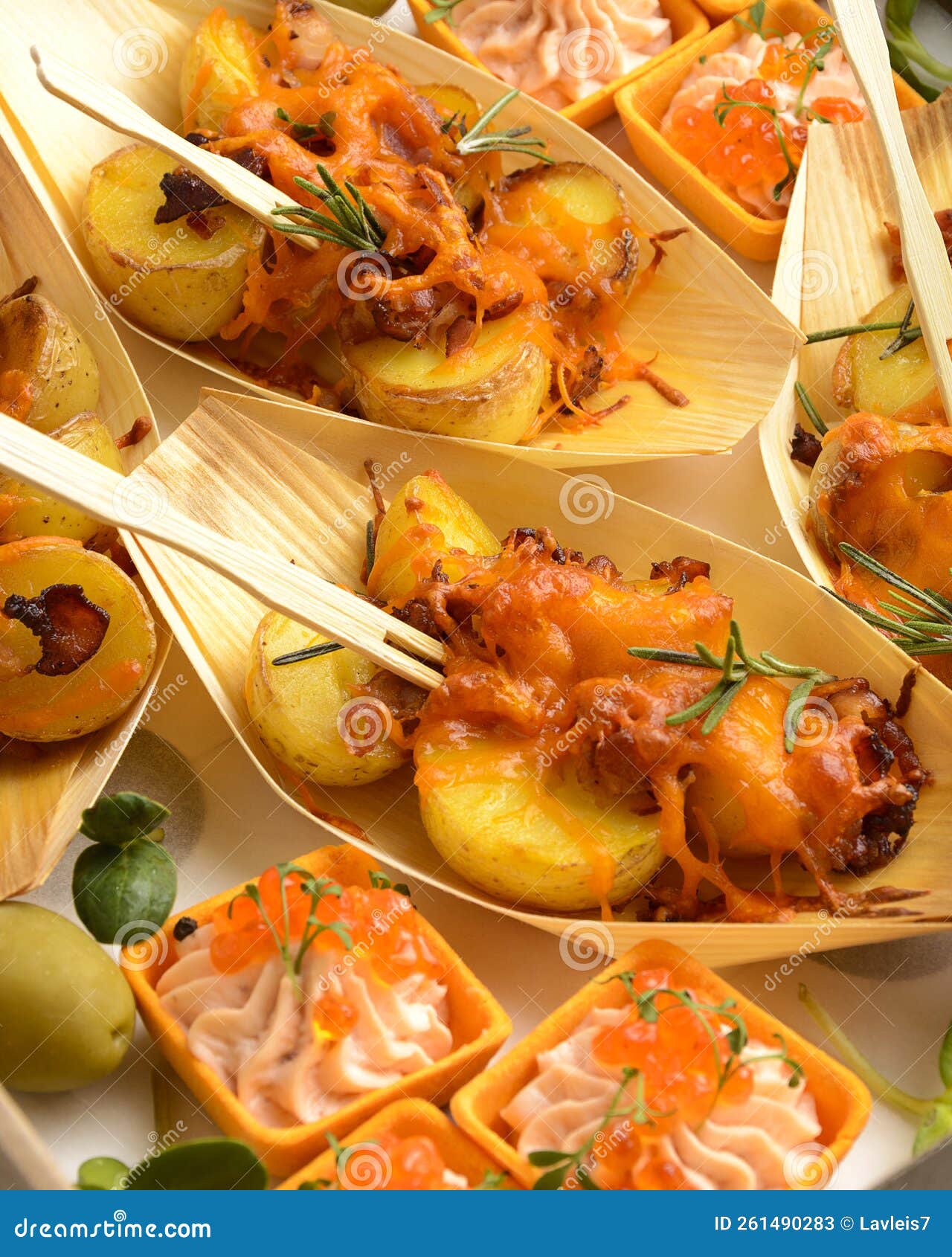 Mini Potatoes Baked for Catering Stock Image - Image of table, white ...