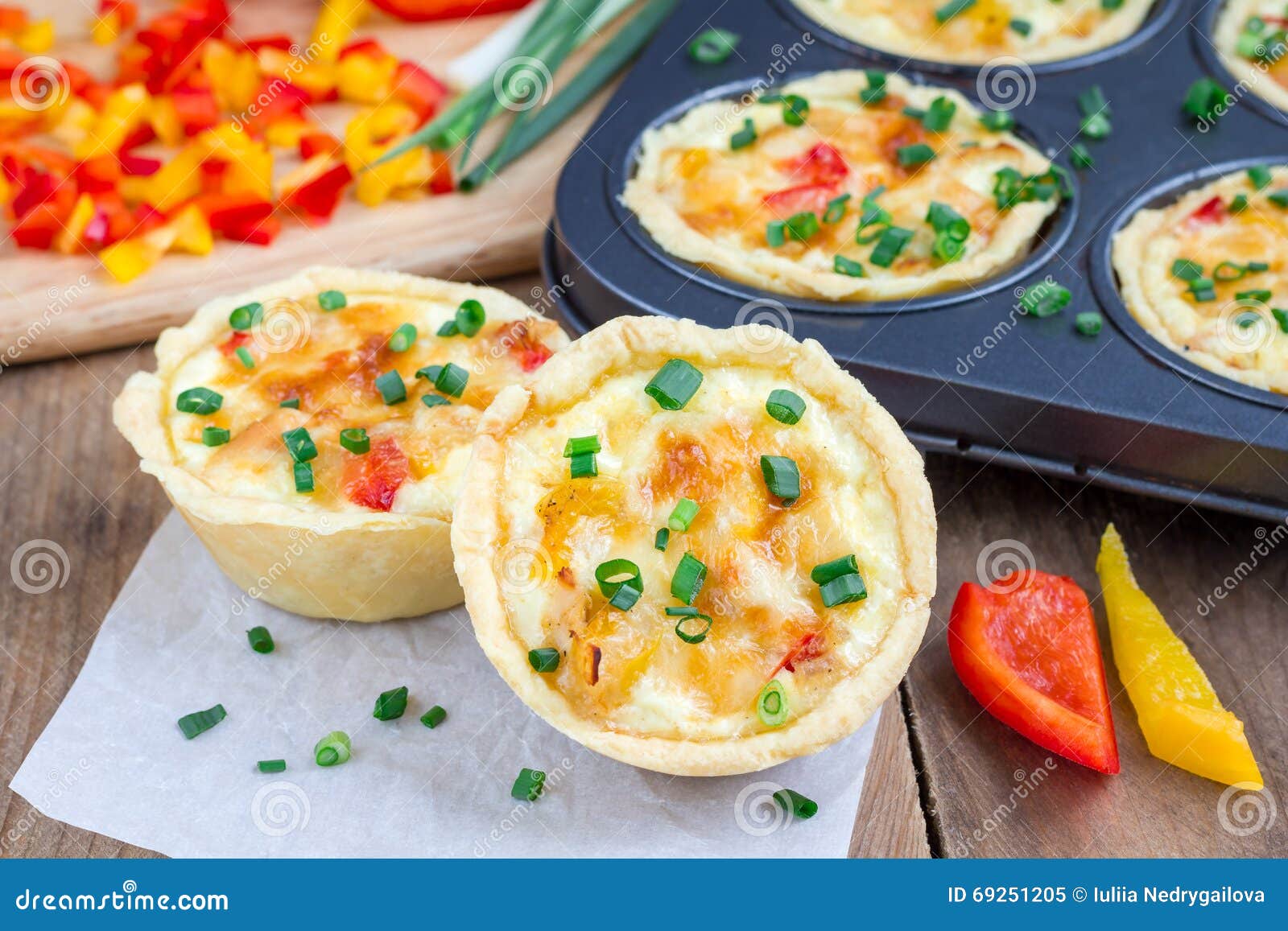 Mini Quiche with Chicken and Bell Pepper Stock Image - Image of closeup ...