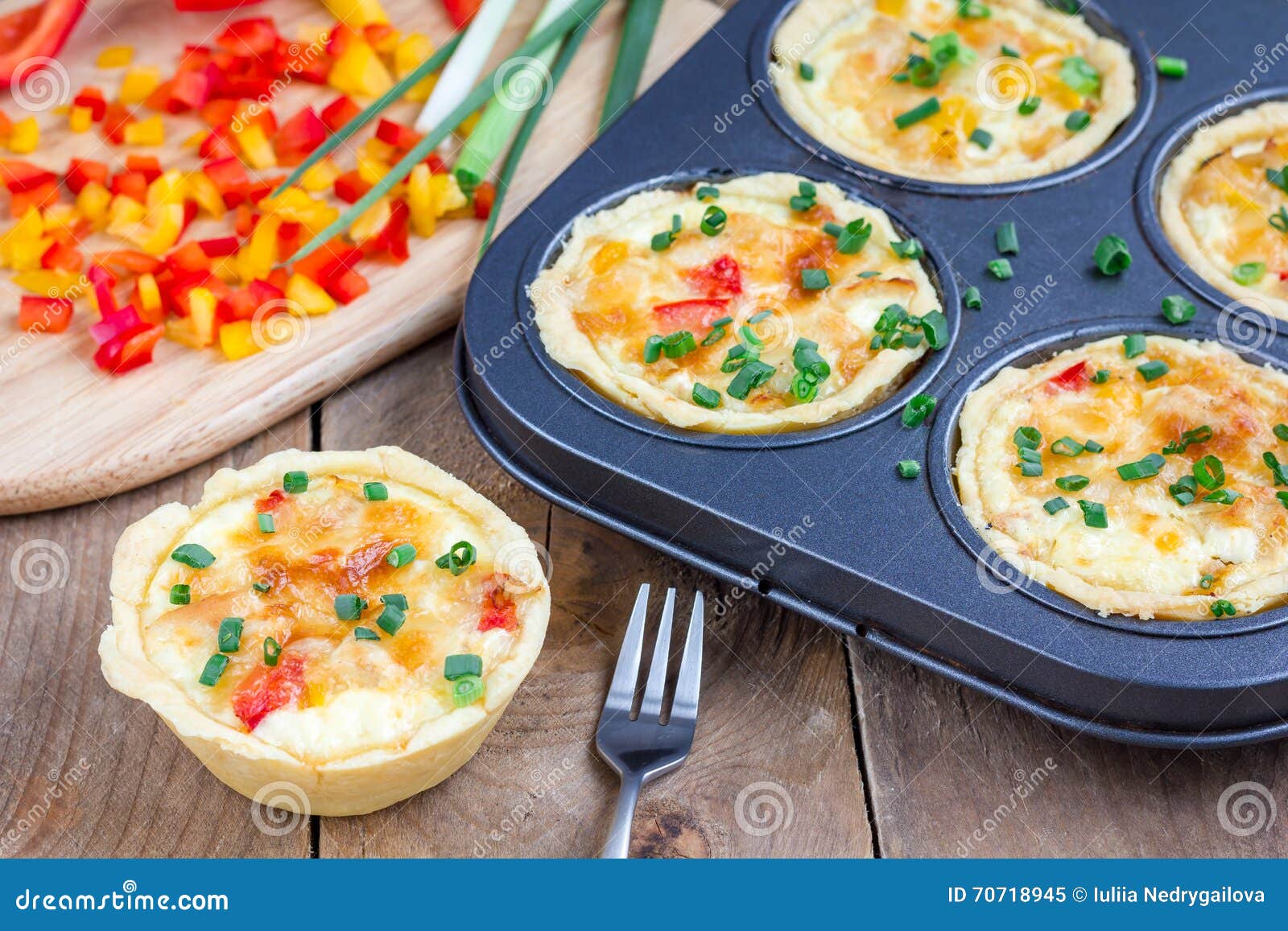 Mini Quiche with Chicken and Pepper Stock Image - Image of closeup ...