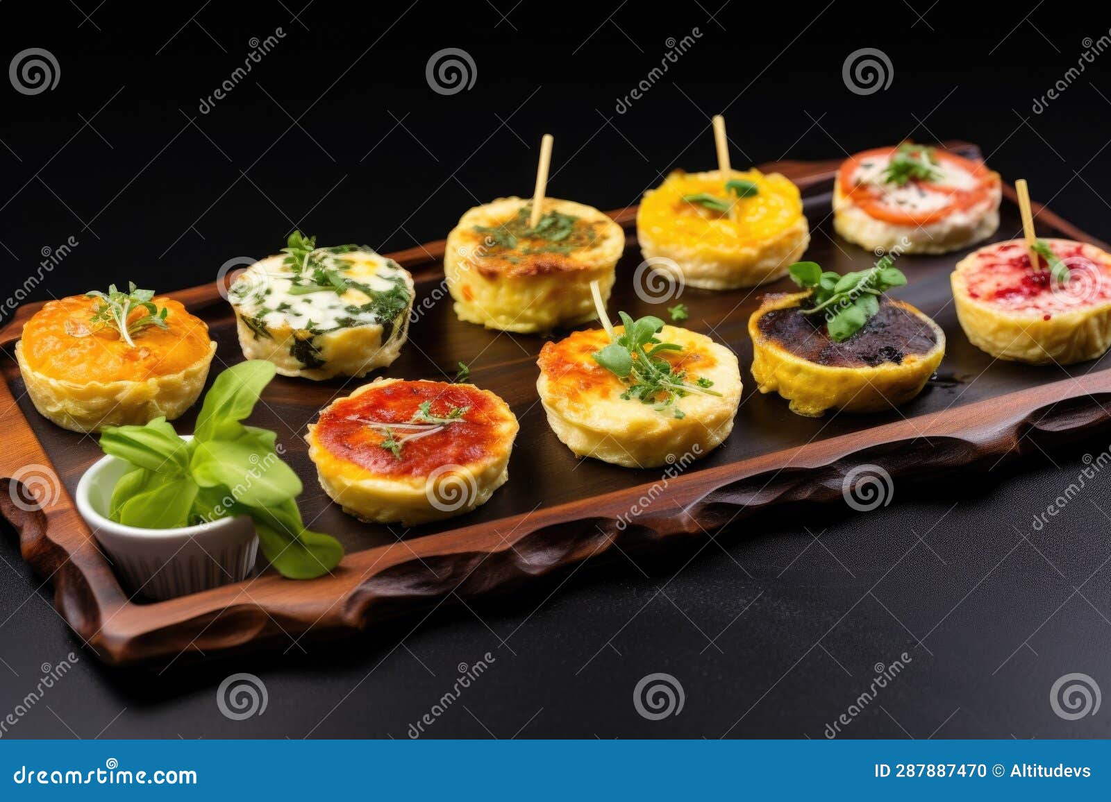 Mini Quiches on a Serving Tray, Variety of Flavors Stock Photo - Image ...