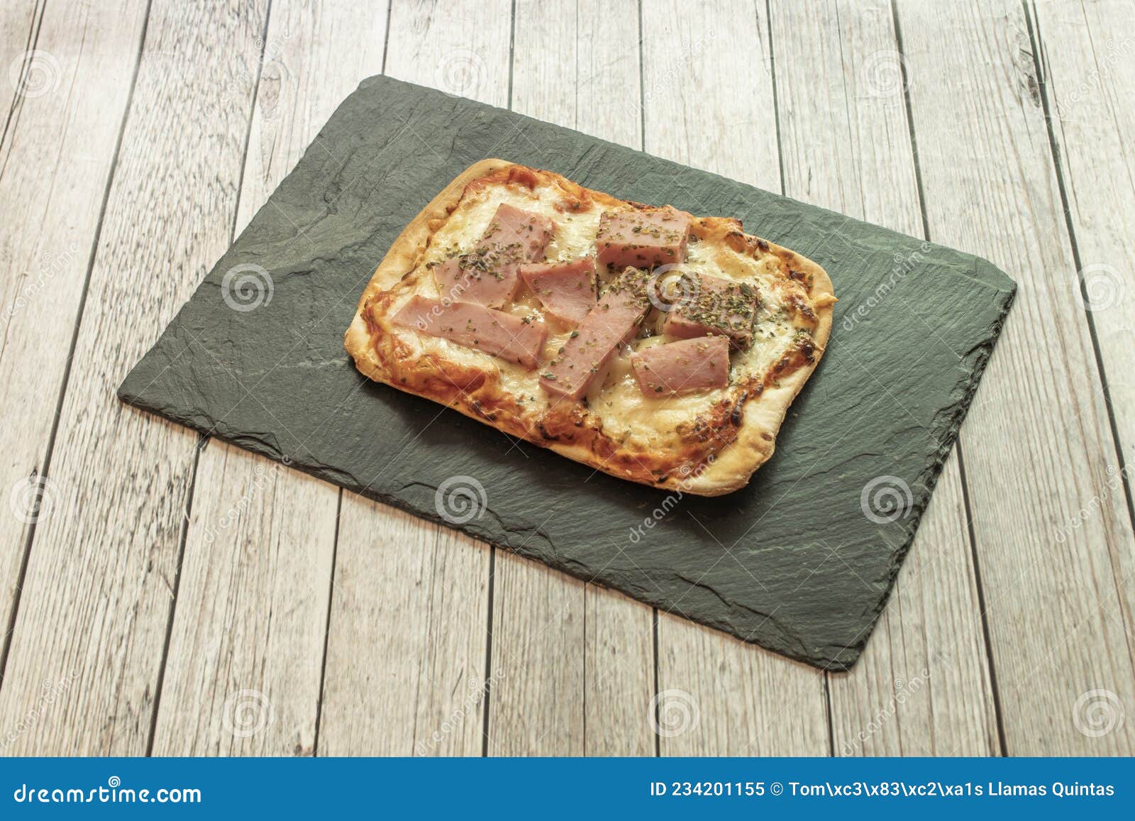 Mini Rectangular Pizza of Cooked Ham with Mozzarella Cheese Stock Image ...
