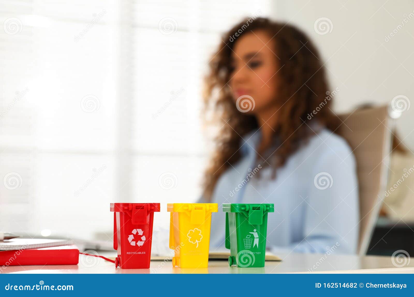 Mini Recycling Bins on Table Stock Photo - Image of concept ...