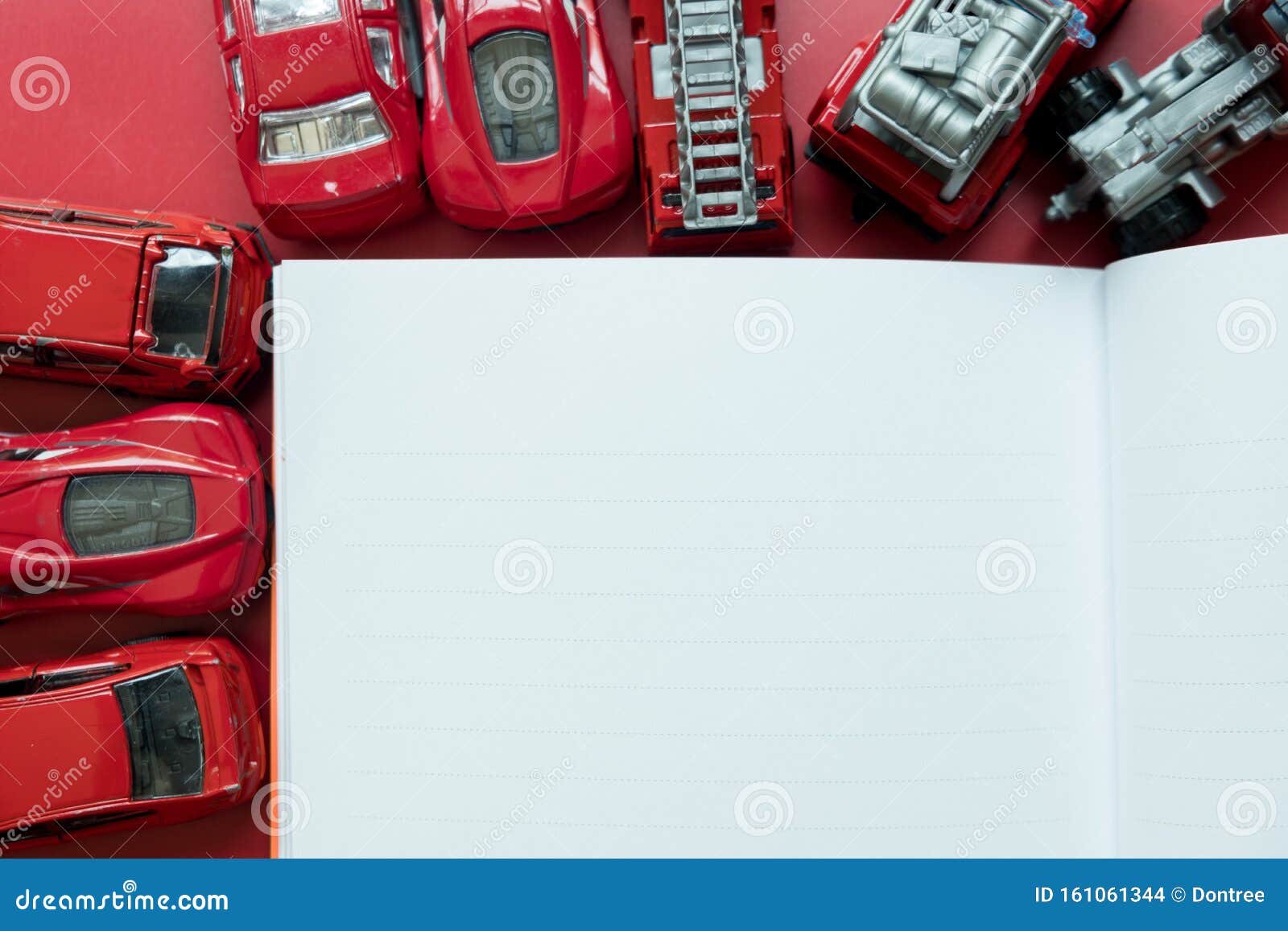 Mini Red Toy Car with Empty Notebook. Frame for Design Stock Photo ...
