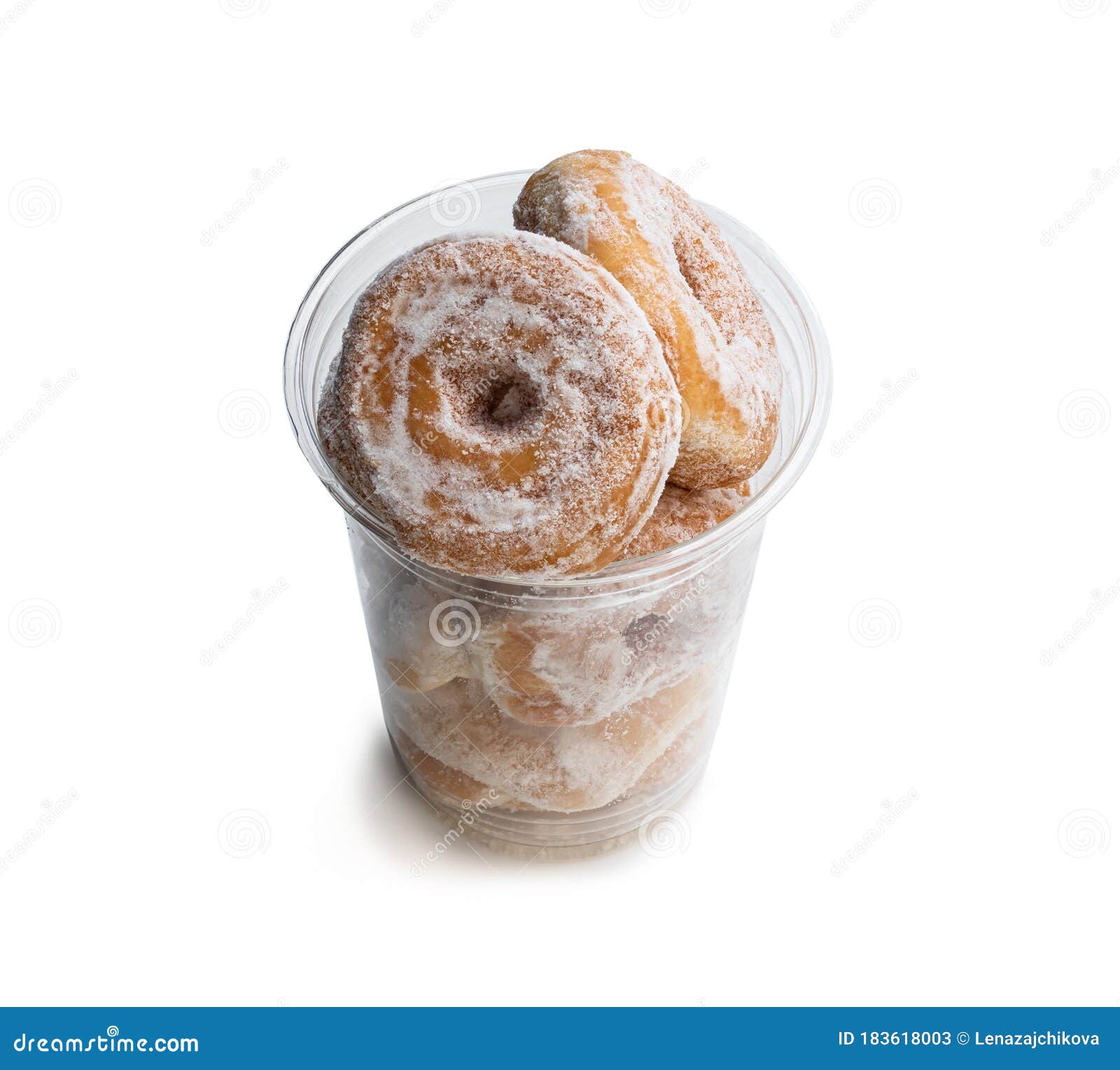Mini Ring Doughnuts in Plastic Glass Isolated in White Stock Image ...