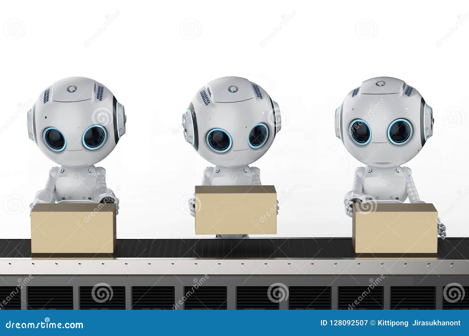 Mini robot with boxes stock illustration. Illustration of carton ...