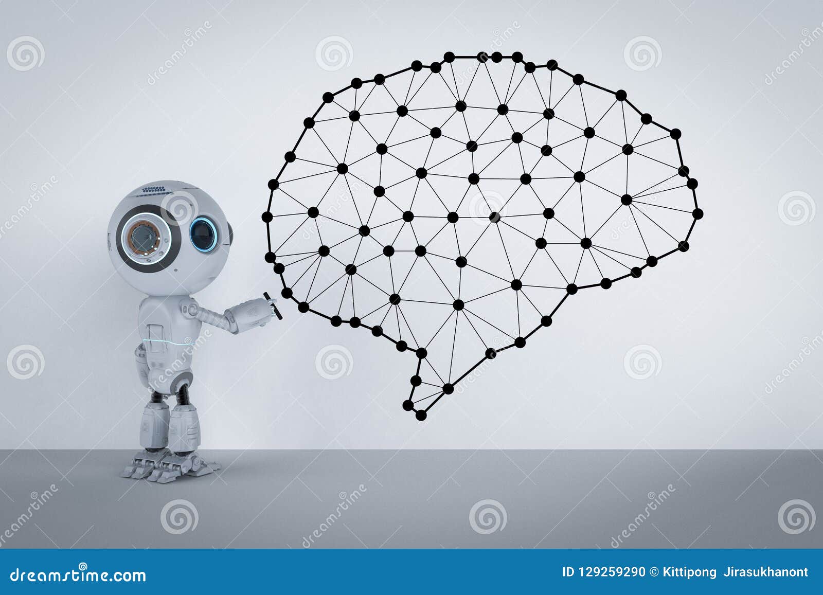Mini robot with brain stock photo. Image of connection - 129259290