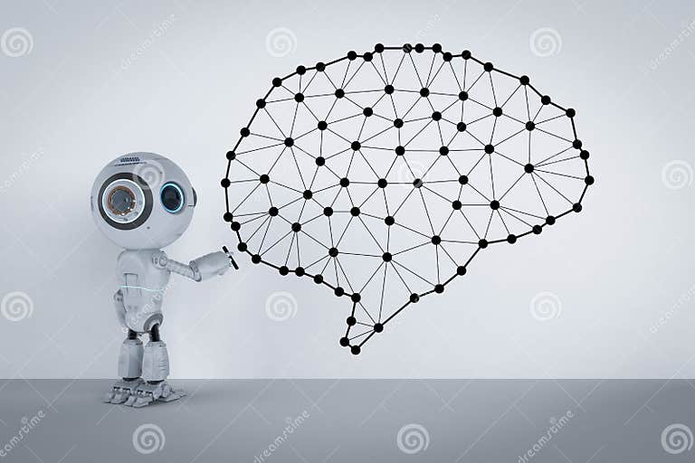 Mini robot with brain stock photo. Image of connection - 129259290