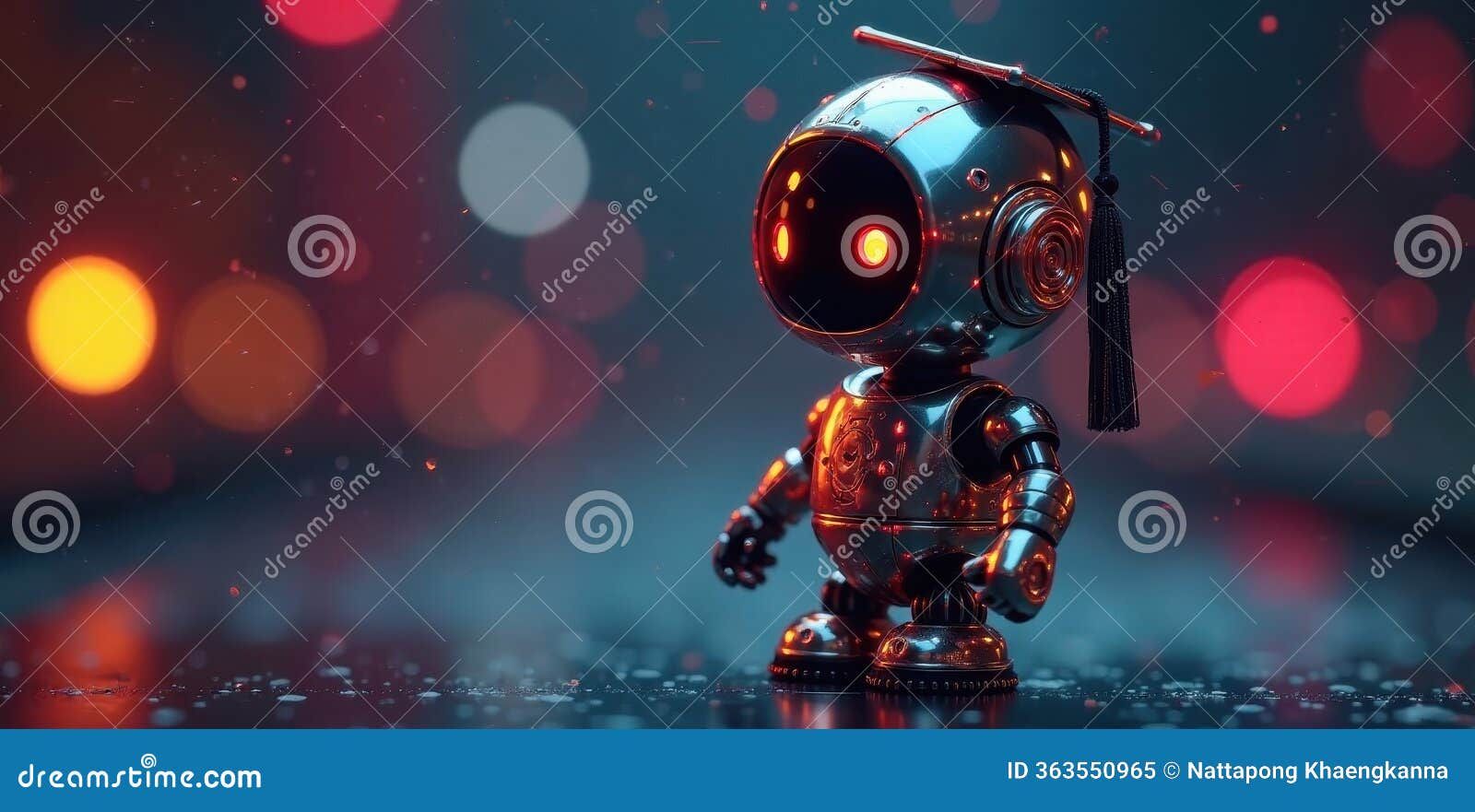 Mini Robot Grad Cap, Gleaming Metallic Body, Tiny Circuits, School, Artificial Intelligence ...