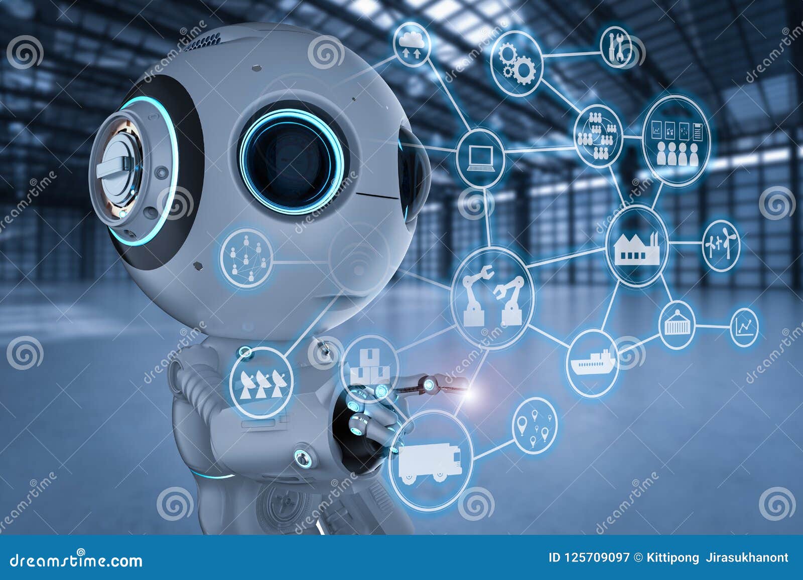 Mini robot with hud stock illustration. Illustration of artificial ...